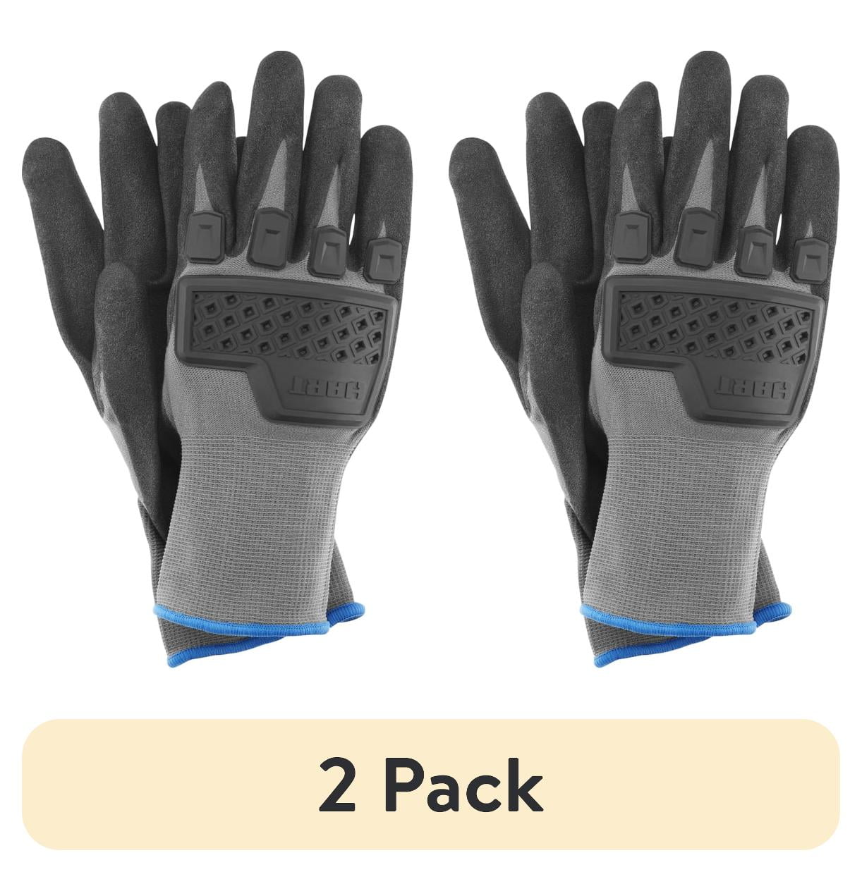 (2 pack) HART Dipped Impact Safety Workwear Gloves, Gray/Black, Adult ...