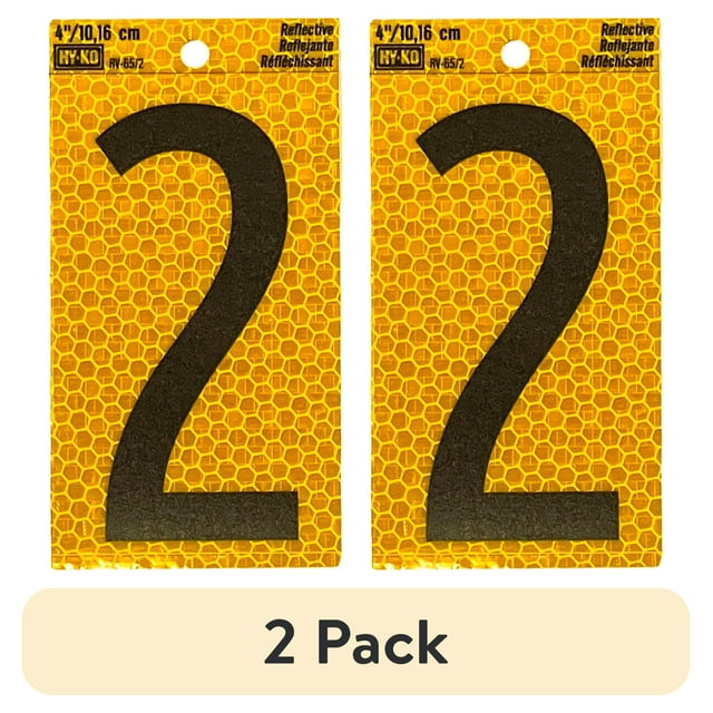 (2 pack) HY-KO 4" Yellow Self-Adhesive Reflective Number 2 - Walmart.com