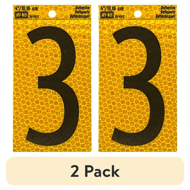 (2 pack) HY-KO 4" Yellow Self-Adhesive Reflective Number 3 - Walmart.com