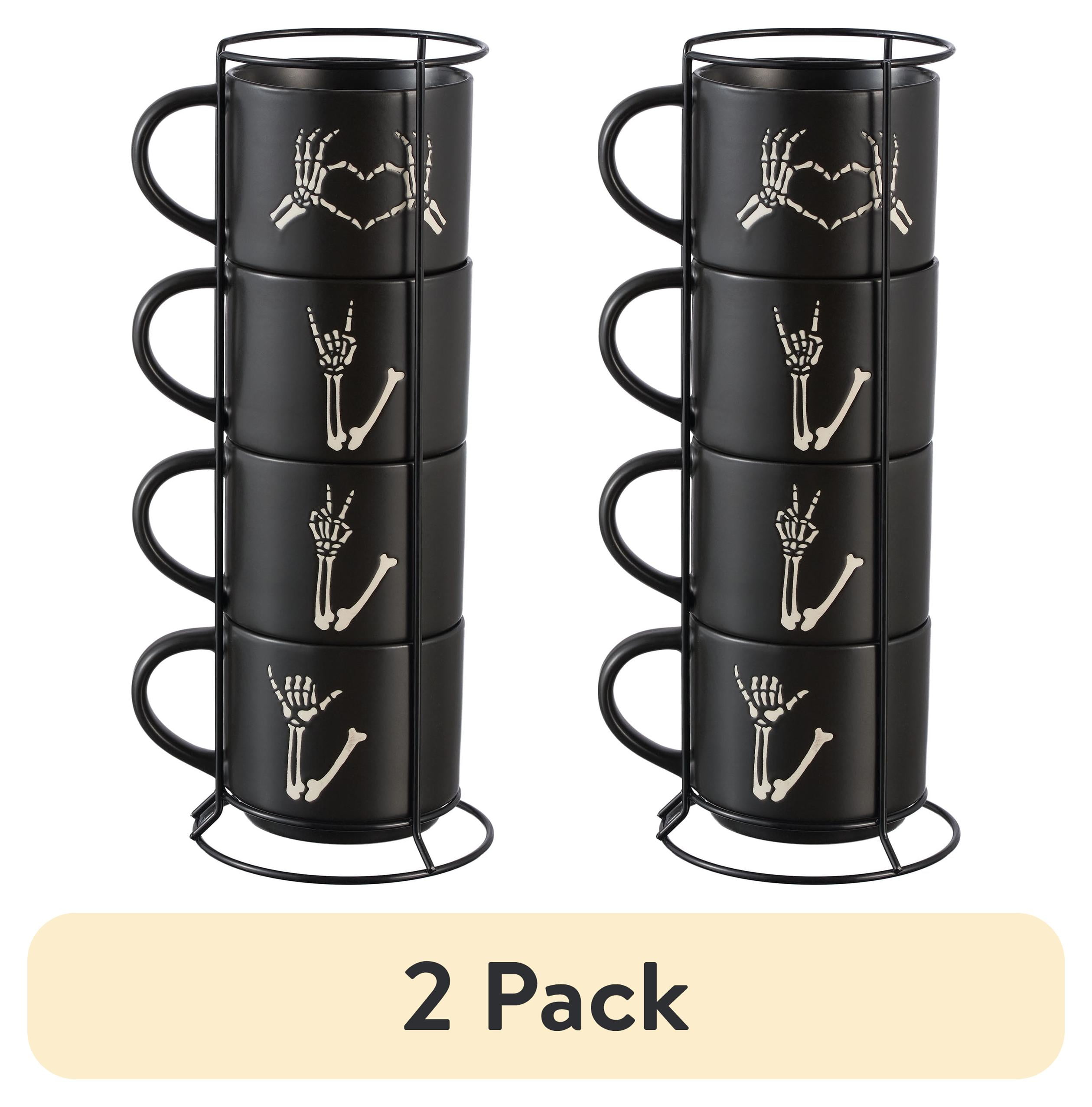 (2 pack) Halloween 12-Ounce Black Skeleton Hand Stoneware Stackable Mug ...