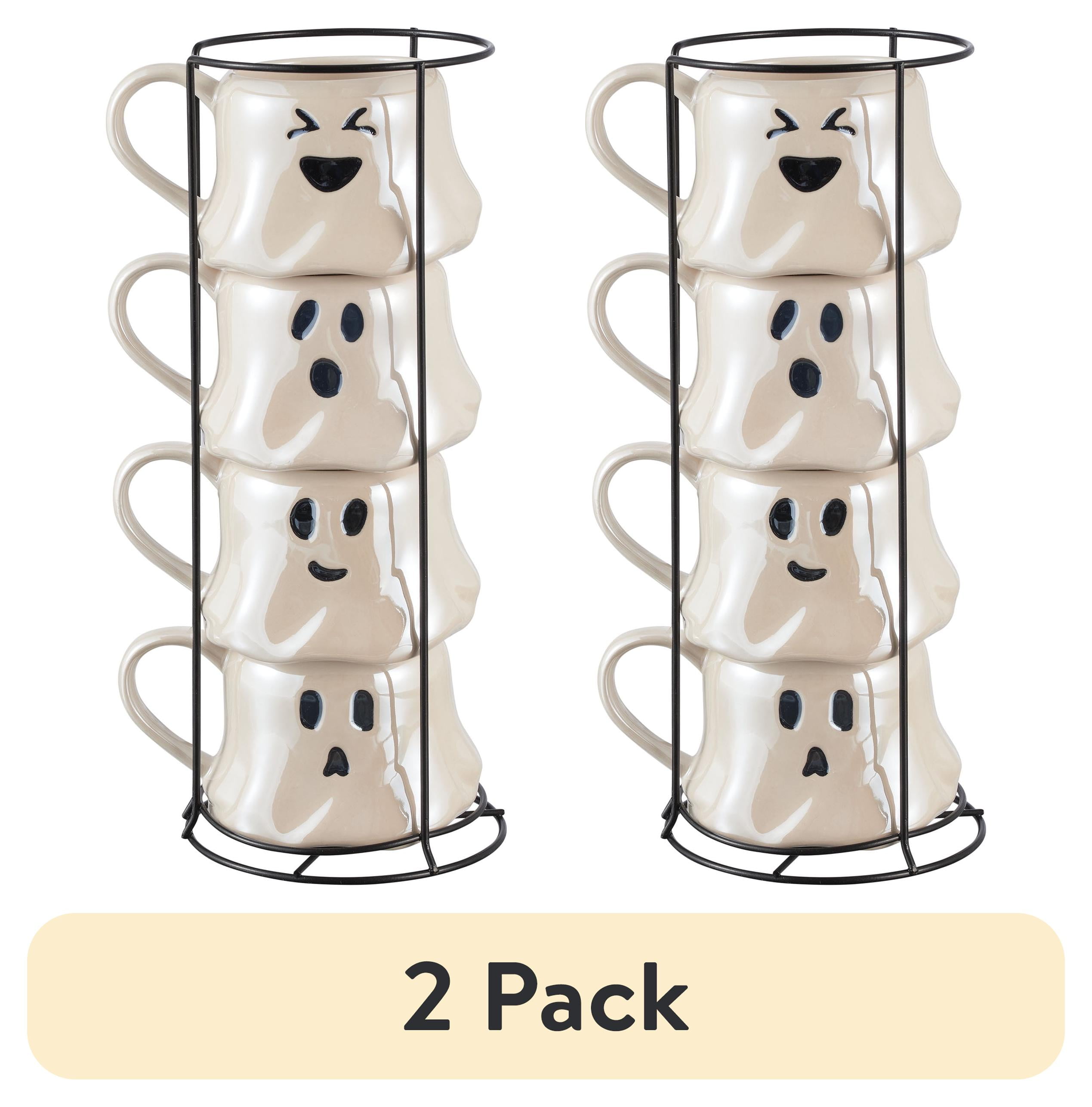 (2 pack) Halloween 13-Ounce White Ghost Stoneware Stackable Mug Set ...