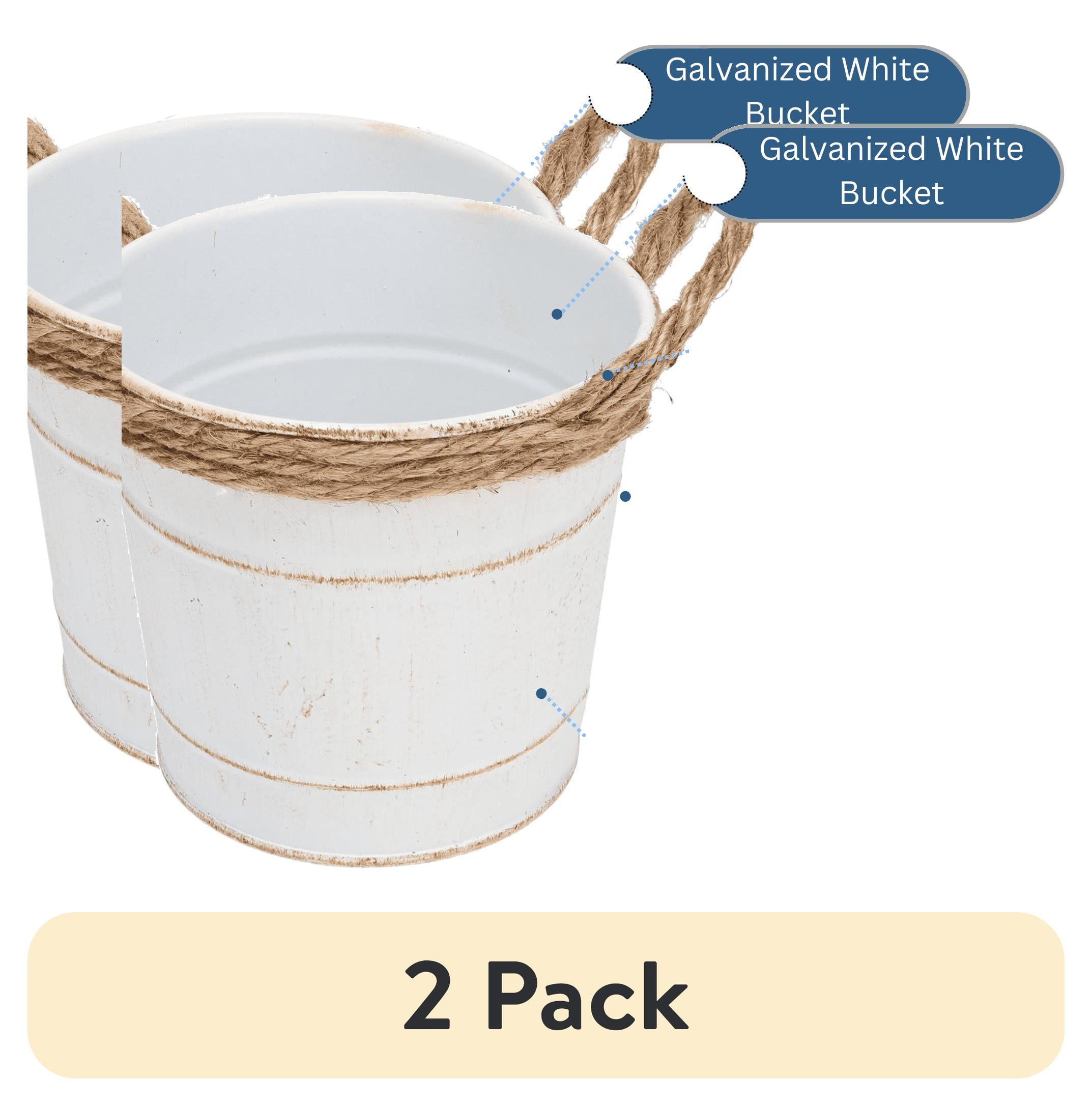 (2 pack) Hampton Art Rope Metal Bucket with Handles, 4.75'', White ...