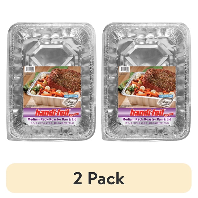 (2 pack) Handi-Foil Large Aluminum Roaster Pan Medium with Dome Plastic ...