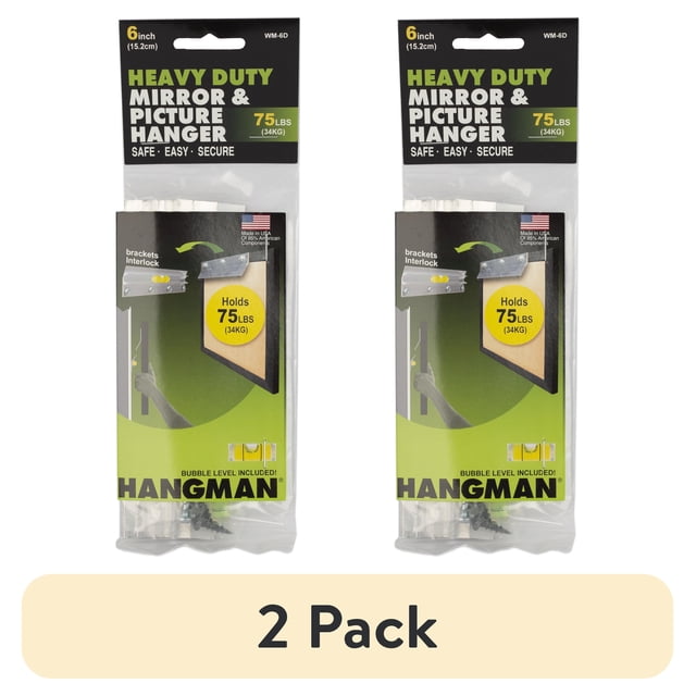 (2 pack) Hangman Heavy Duty Mirror & Picture Hanger - 75 lbs - 1 ...