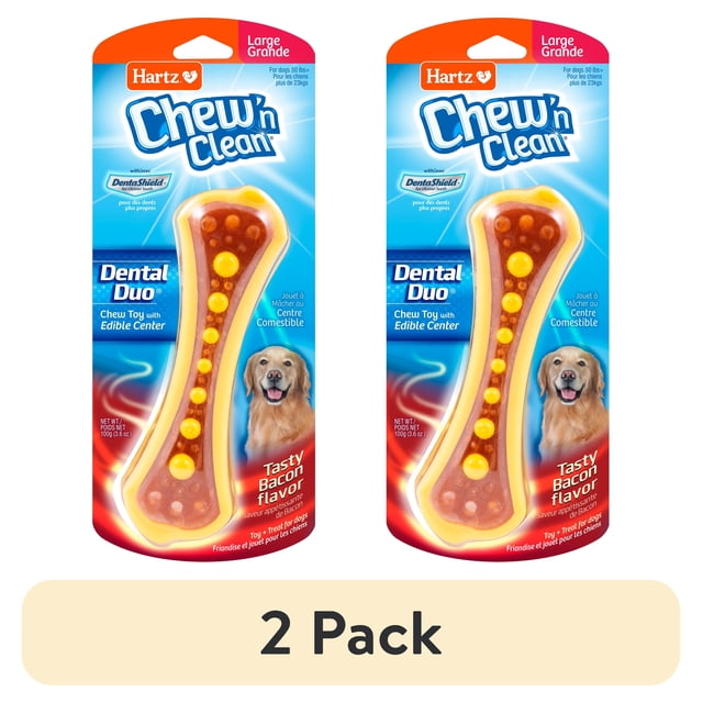(2 pack) Hartz Chew 'n Clean Dental Duo Dog Toy, Large, Color May Vary ...