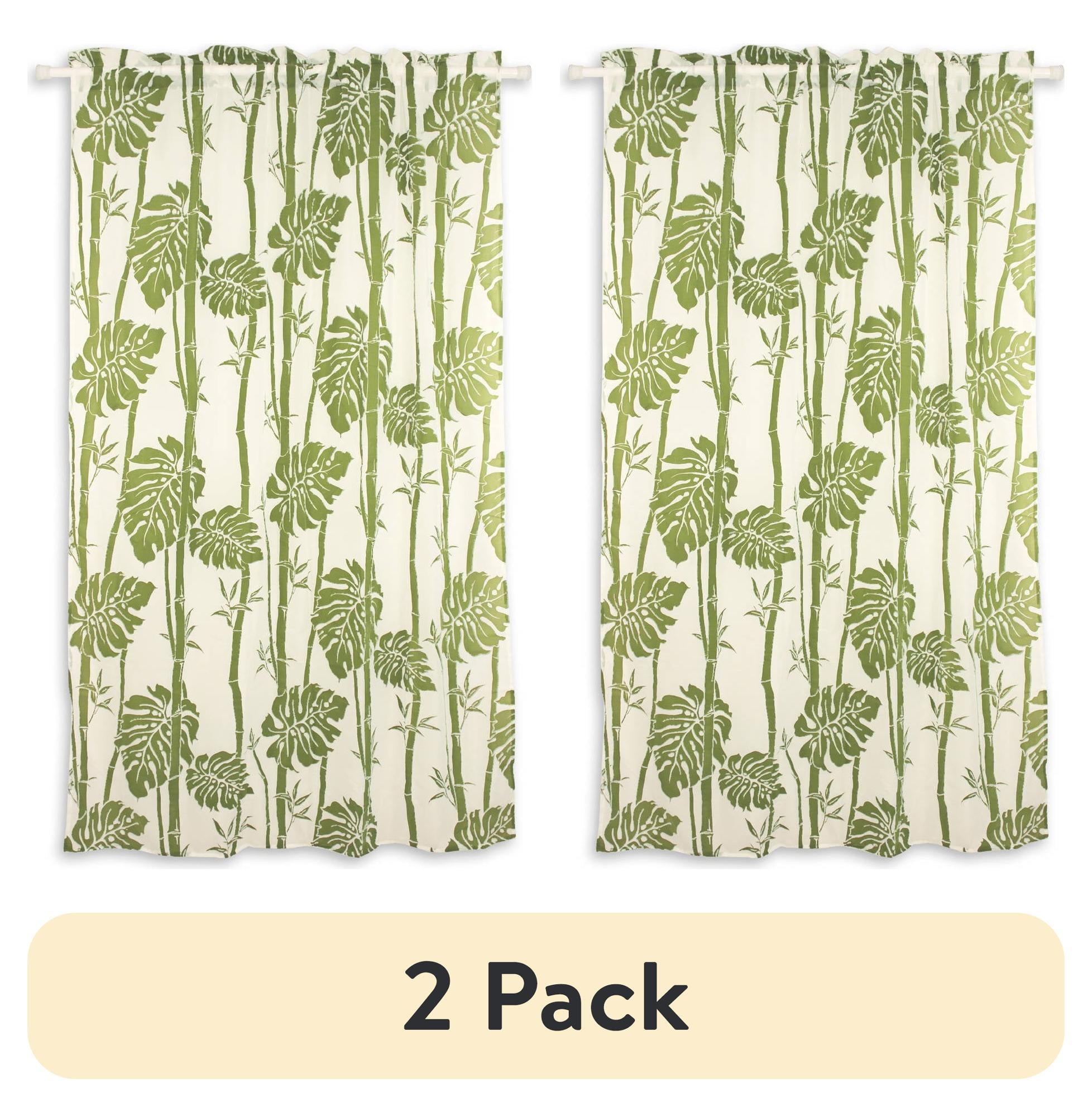(2 pack) Hawaiian Sheer Window Curtain in Monstera Leaf Design Sage, 56 ...