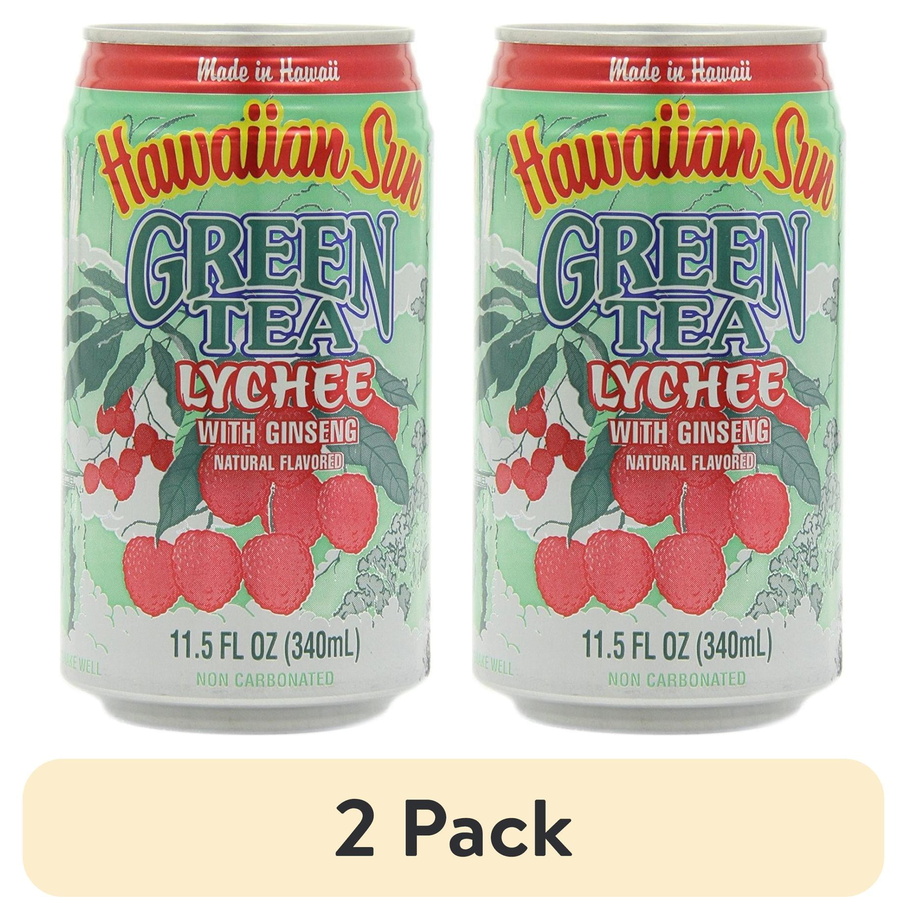 (2 pack) Hawaiian Sun Green Tea Lychee with Ginseng, 11.5 Fl. Oz., 6 ...