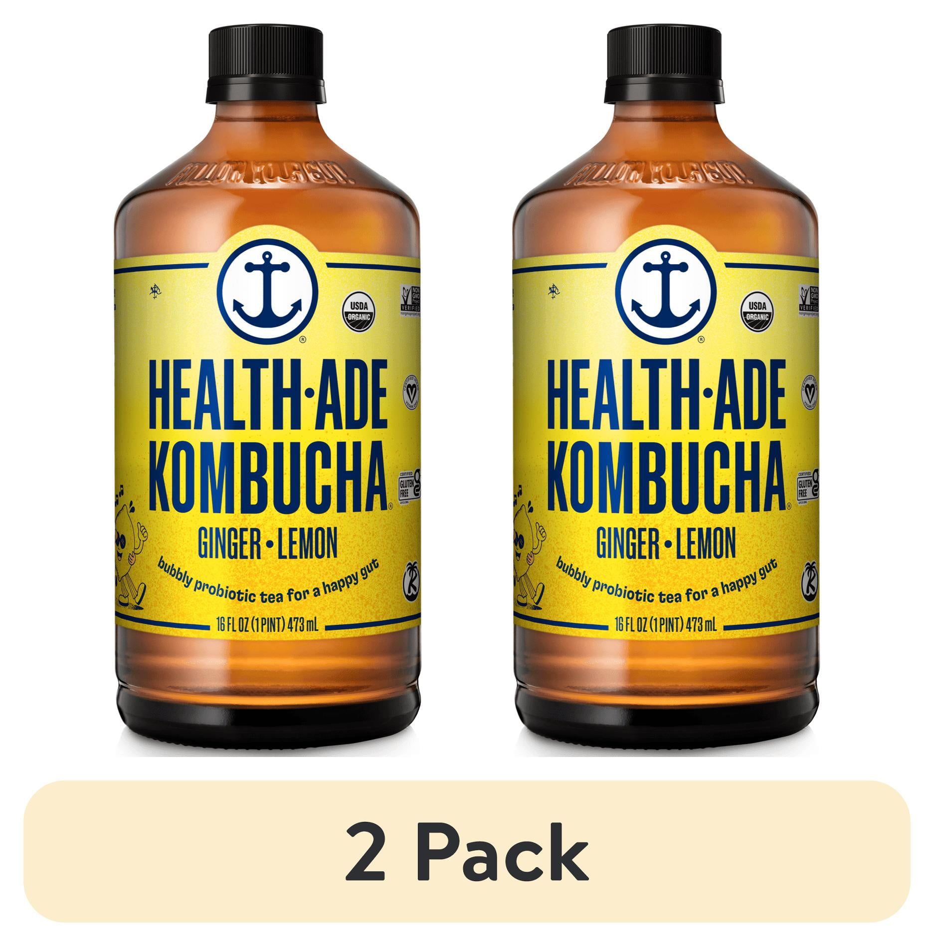 (2 pack) Health-Ade Probiotic Kombucha Tea, Ginger Lemon, 16 fl oz ...