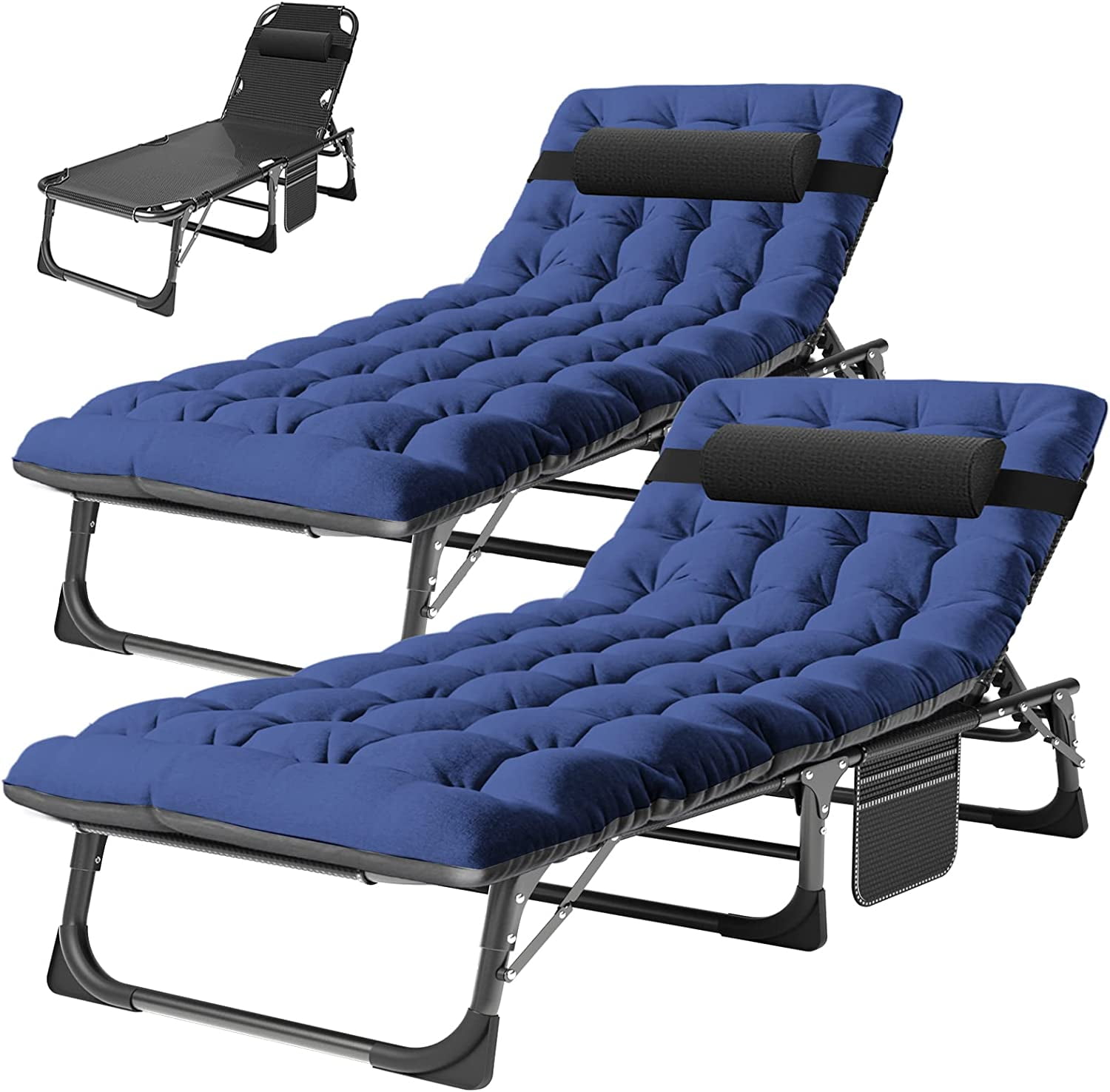 2 pack Heavy Duty Tanning Chair, 5-Gear Outdoor Folding Chaise Lounge ...