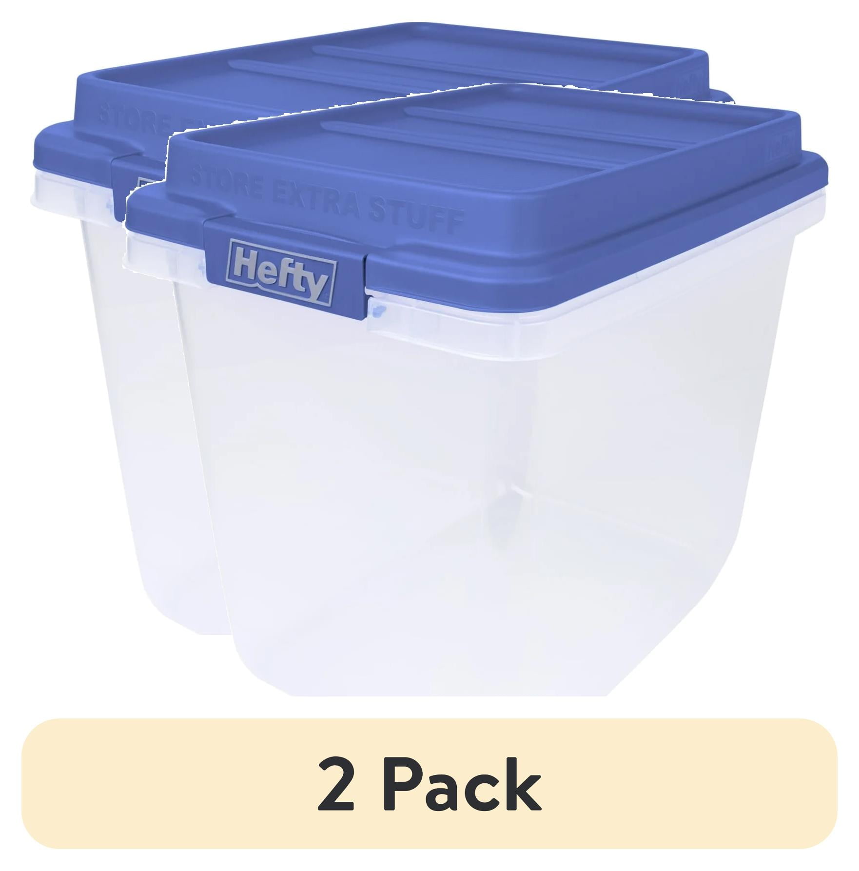(2 pack) Hefty 32 Qt. Clear Plastic Storage Bin with Blue HI-Rise Lid ...