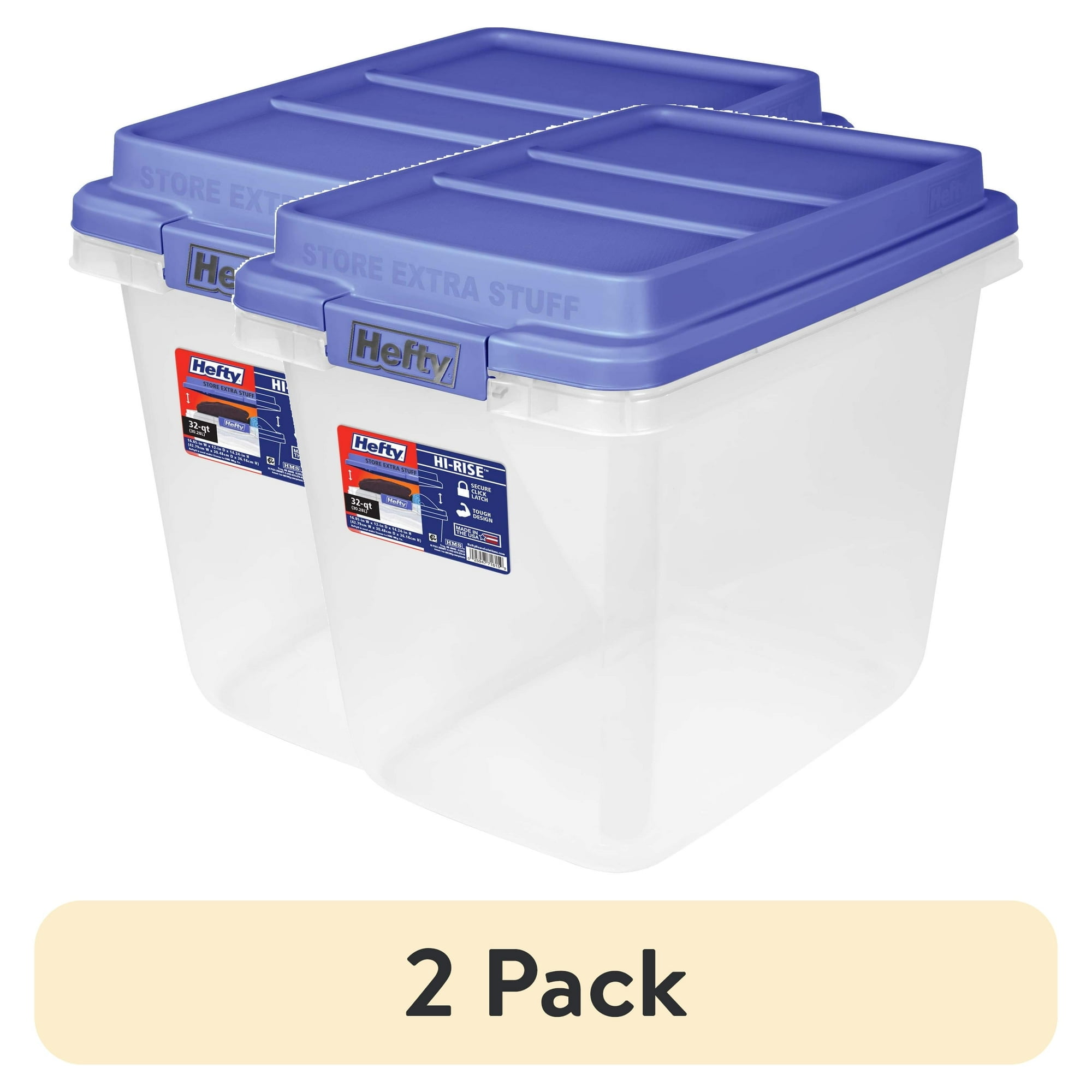 (2 pack) Hefty 32 Quart Clear Latched Storage Bin with Blue HI-RISE Lid ...