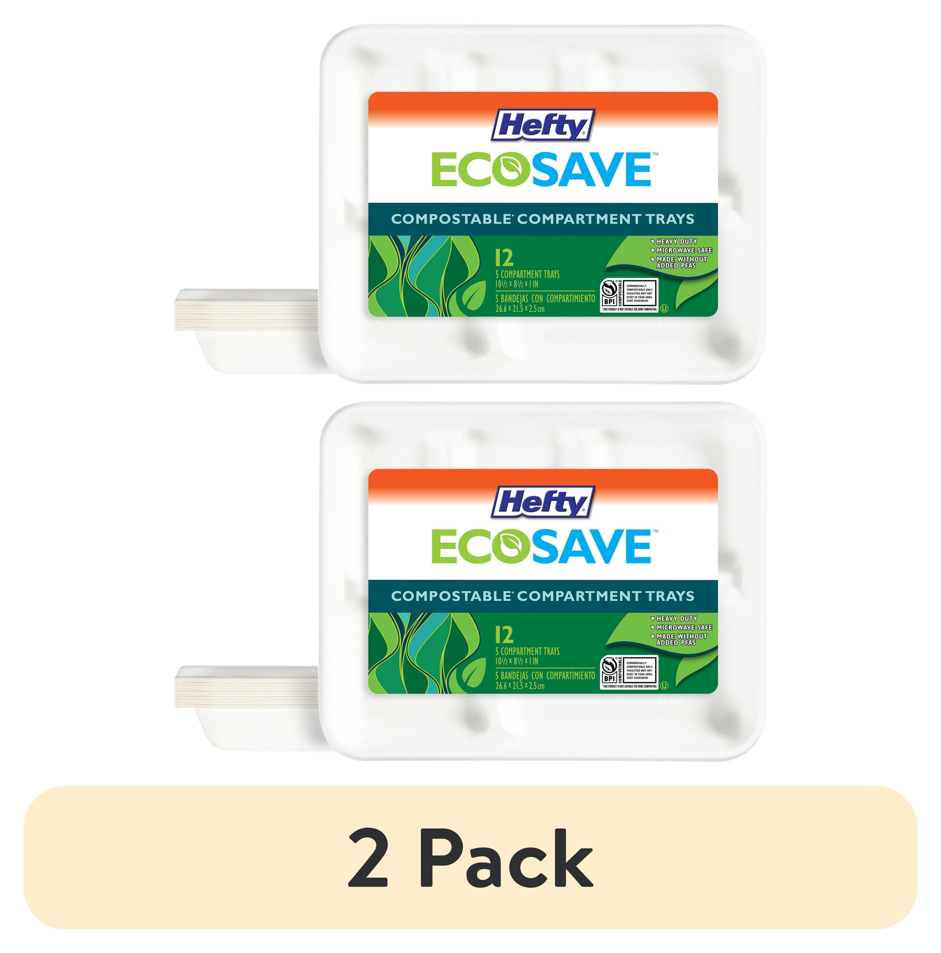 (2 pack) Hefty ECOSAVE Compostable 5-Compartment Paper Trays, 12 Count ...