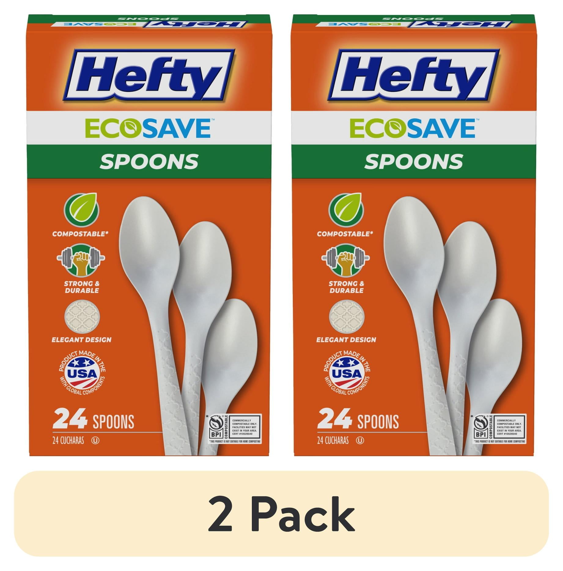 (2 pack) Hefty ECOSAVE Compostable Spoons, Disposable Spoon Set, 24 ...