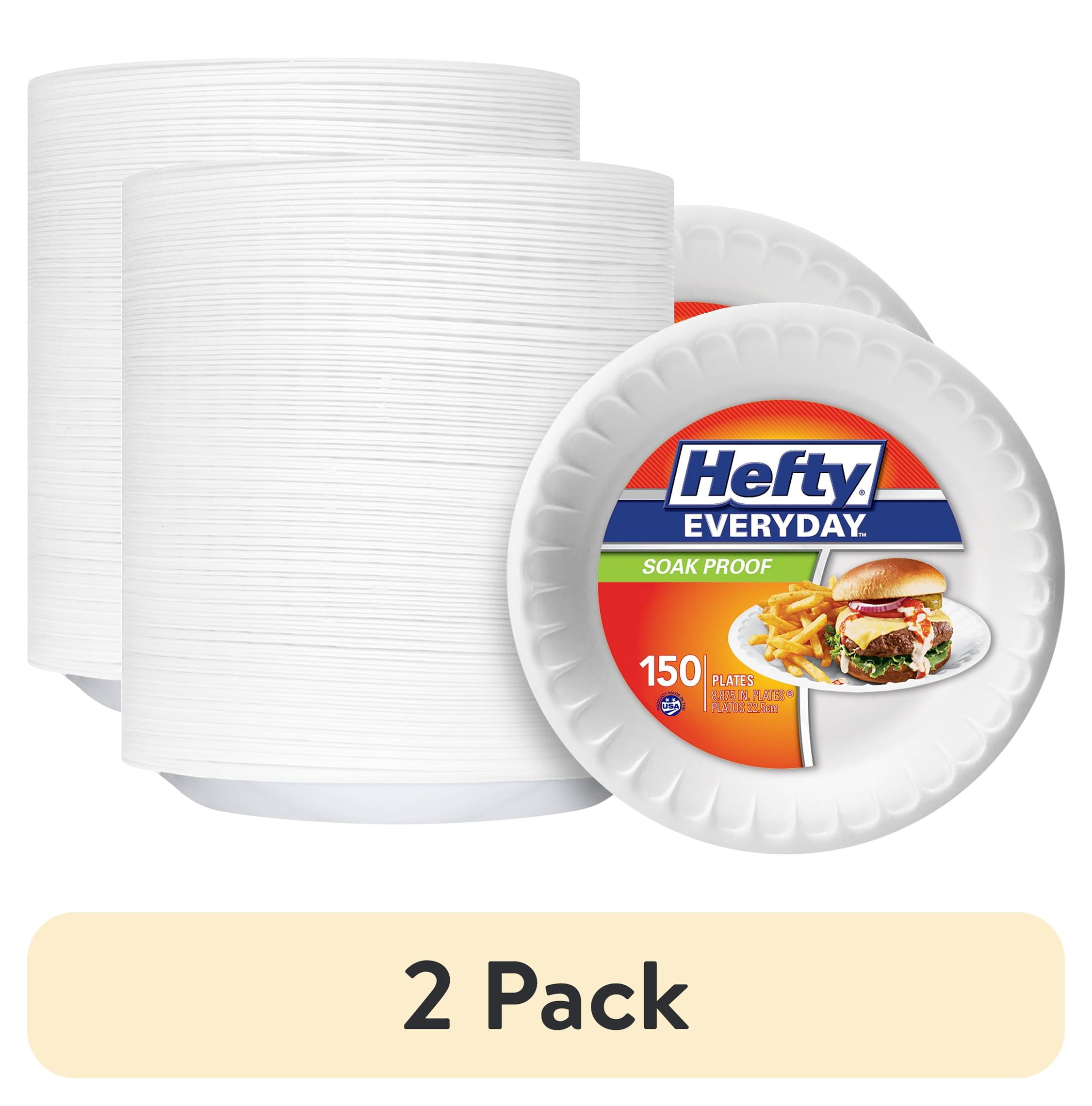 (2 pack) Hefty Everyday Soak-Proof Foam Plates, White, 9 Inch, 150 ...