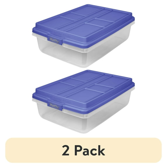 (2 pack) Hefty 40 Quart Clear Latched Storage Bin with HI-RISE Blue Lid ...