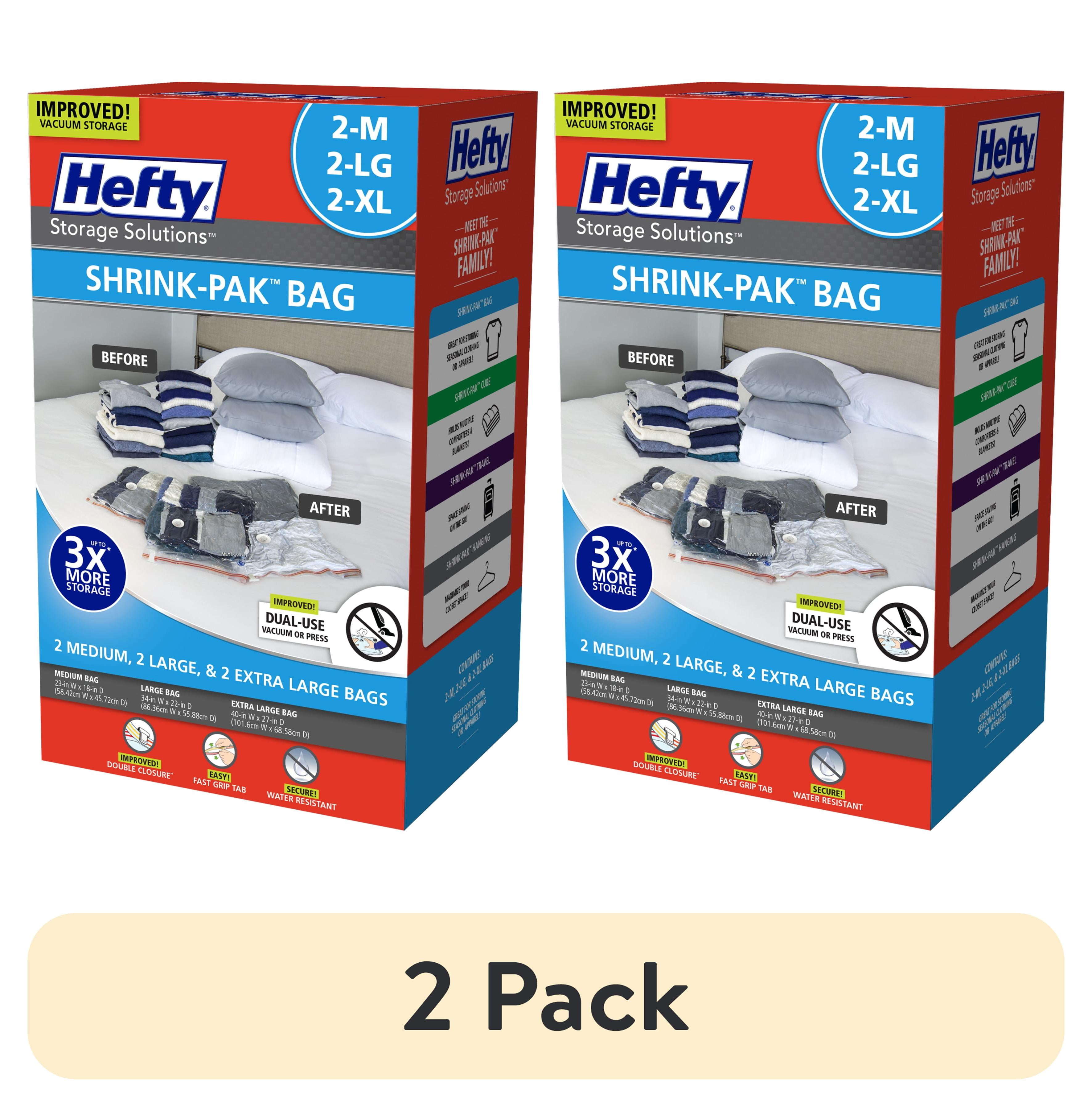 (2 pack) Hefty Shrink-Pak 2 Medium Bags, 2 Large Bags, 2 Extra-Large Vacuum Compression Storage ...