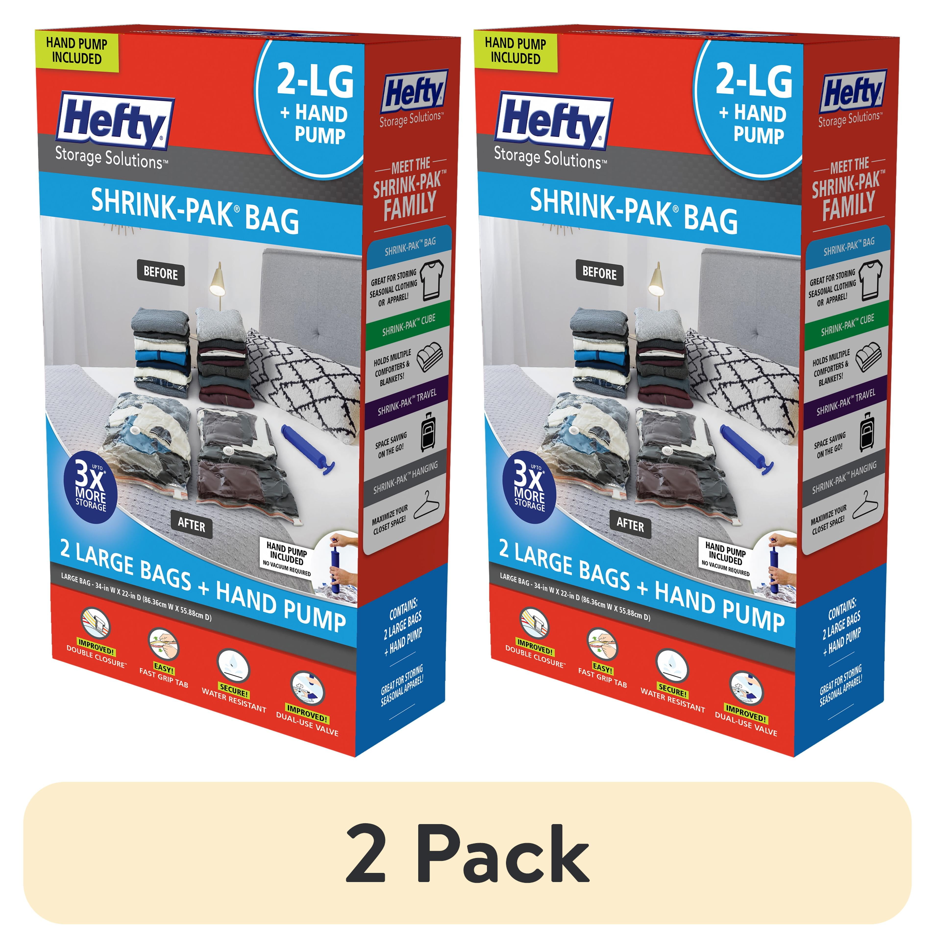 (2 pack) Hefty Shrink-Pak 2 Large Vacuum Compression Bags, with 1 Hand ...