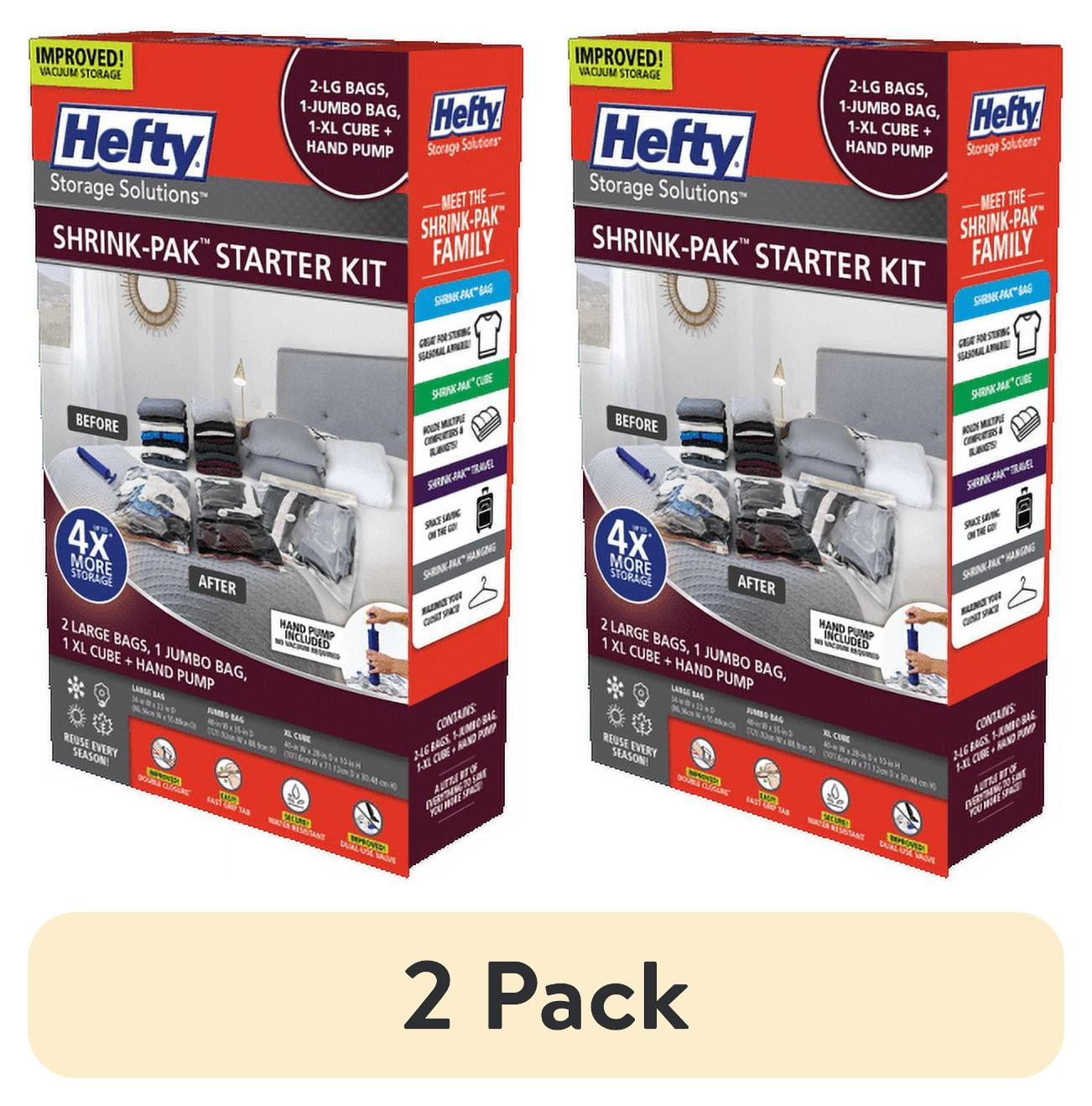 (2 pack) Hefty Shrink-Pak Starter Kit Multi-Sized Vacuum Compression ...