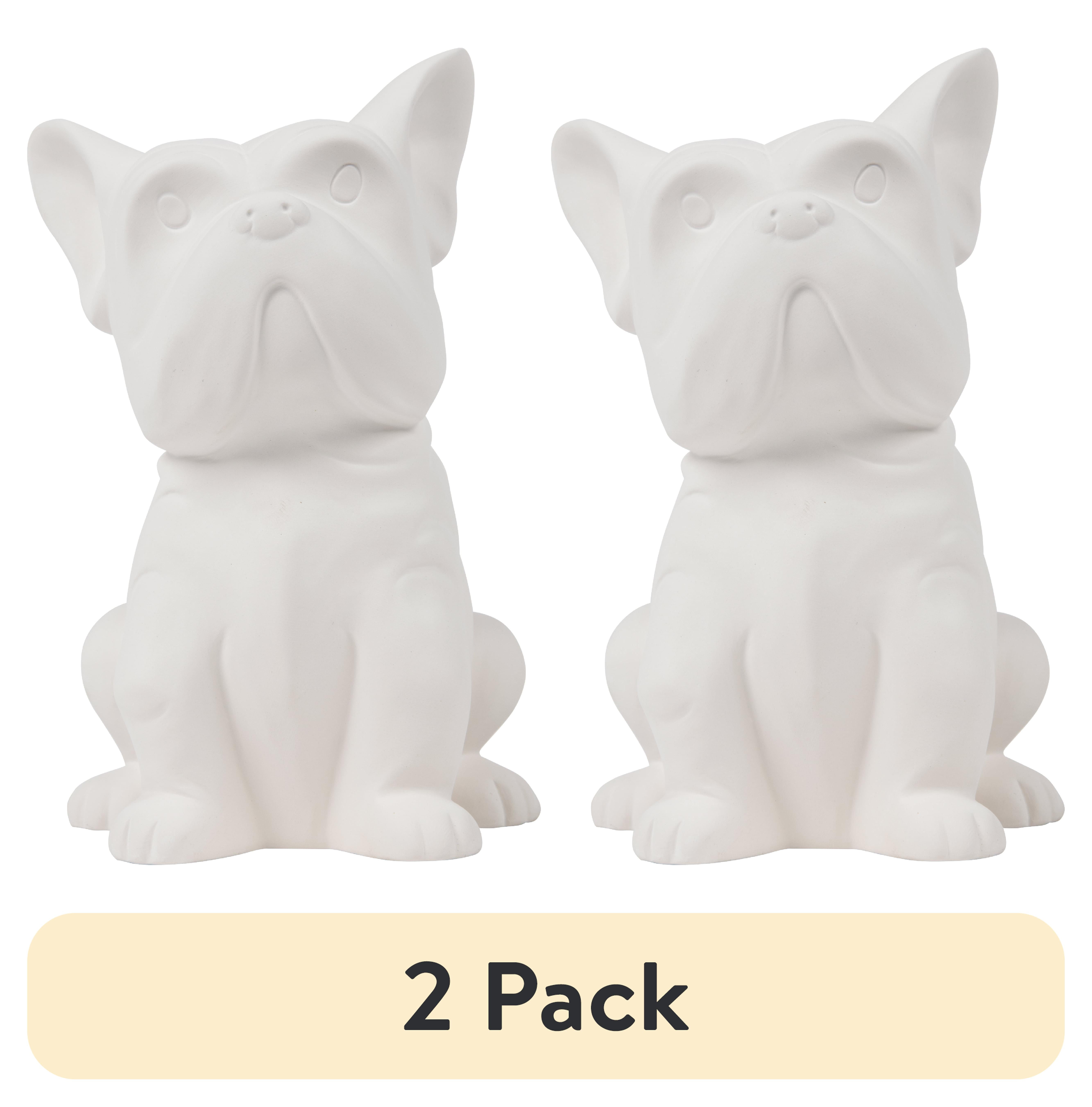 (2 pack) Hello Hobby Paintable French Bulldog Figure, White Ceramic 6 ...