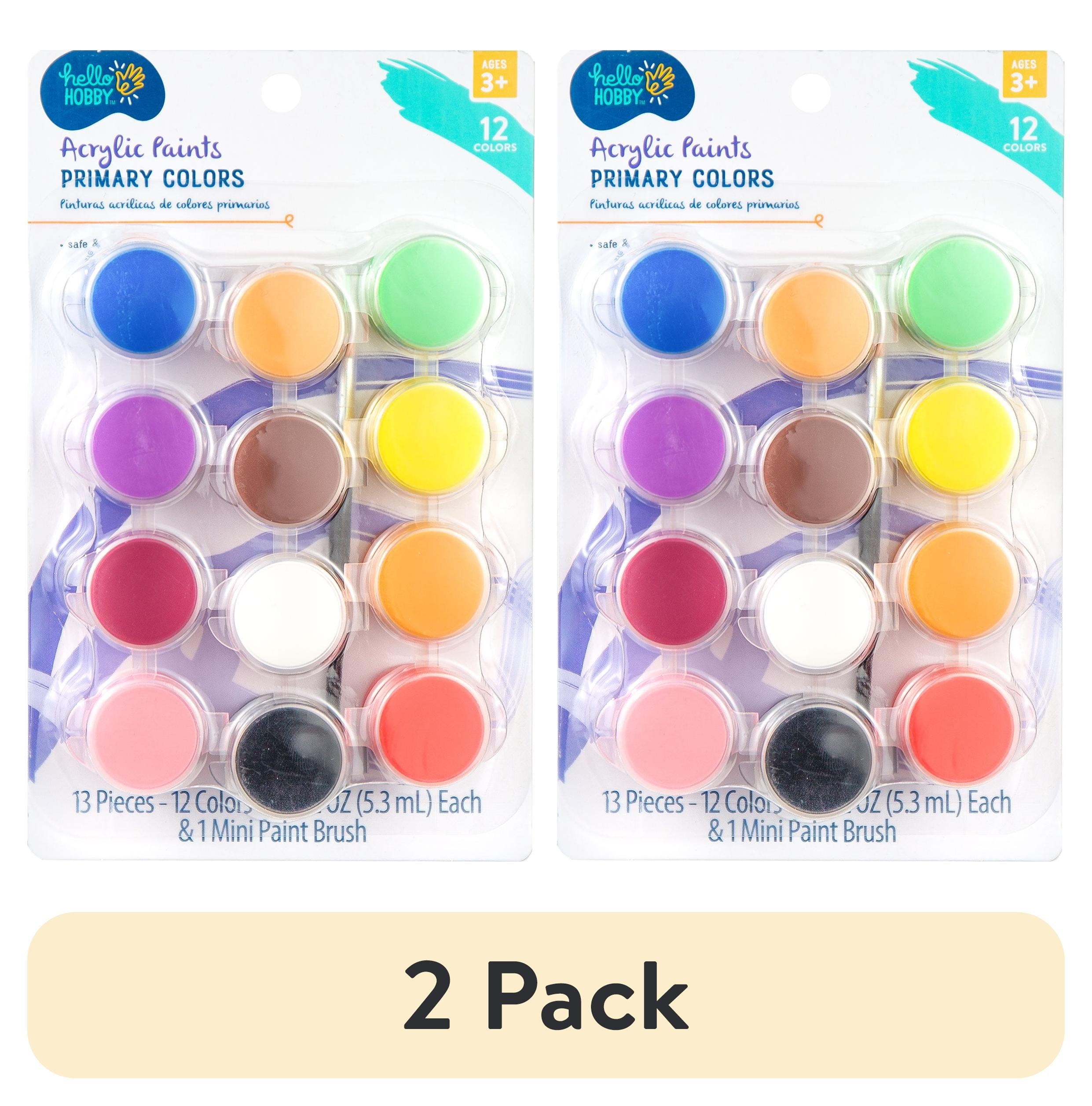(2 pack) Hello Hobby Primary Colors Acrylic Paints & Paintbrush ...