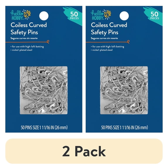 (2 pack) Hello Hobby Size 1 Quilter's Coiless Curved Safety Pins (50 ...