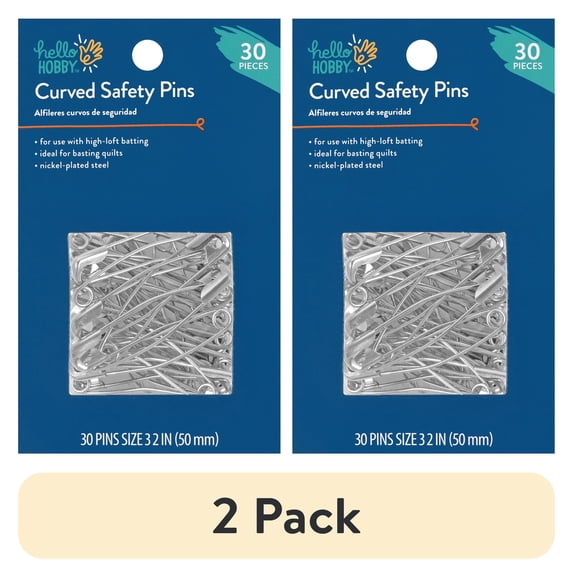 (2 pack) Hello Hobby Size 3 Curved Nickel-Plated Steel Safety Pins (30 ...