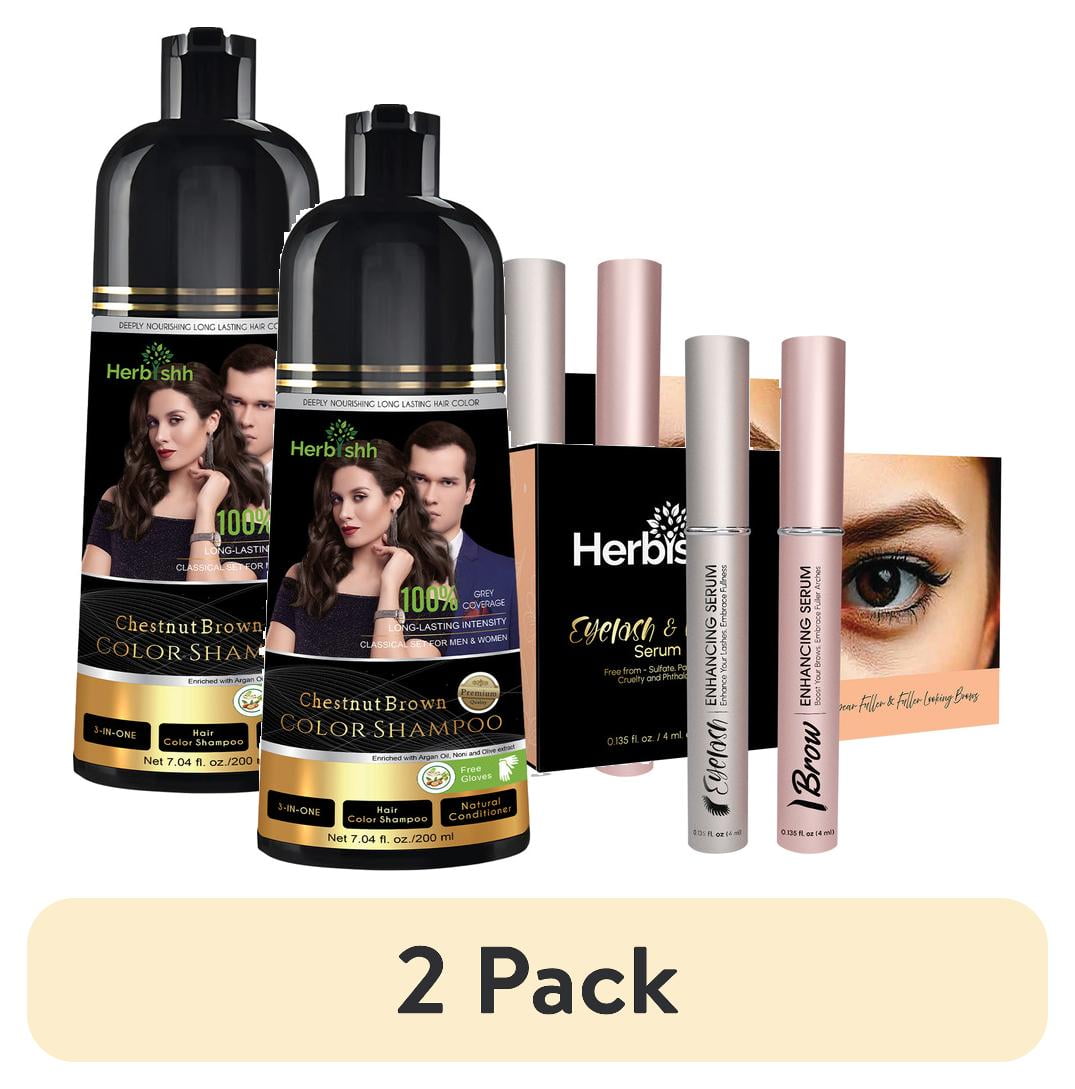(2 pack) Herbishh Chestnut Brown Shampoo, Hair Dye Shampoo 3 in 1, 100% ...