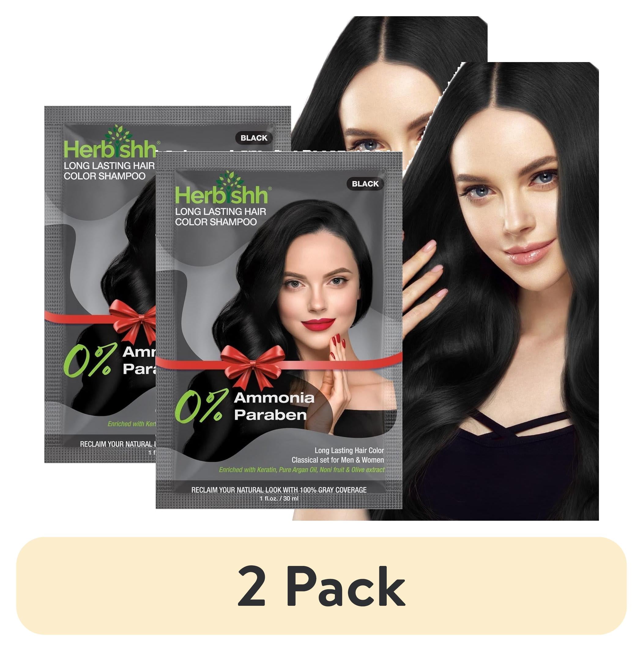 (2 pack) Herbishh Hair Dye Shampoo Black Color, 3-in-1 Shampoo Hair ...