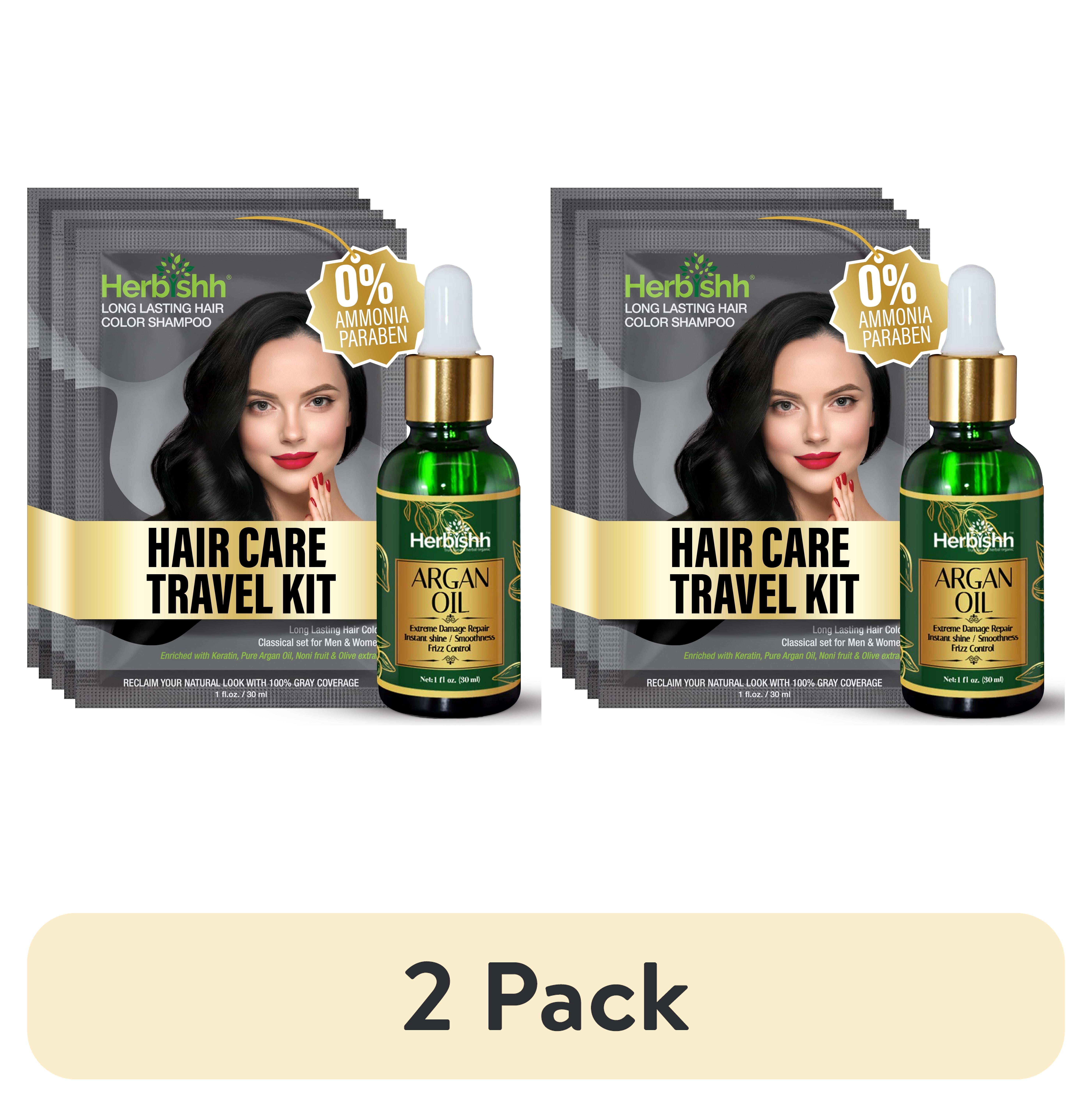 (2 pack) Herbishh Hair Dye Shampoo Black Color, 3-in-1 Shampoo Hair Color Travel Pack (30ml x5 ...