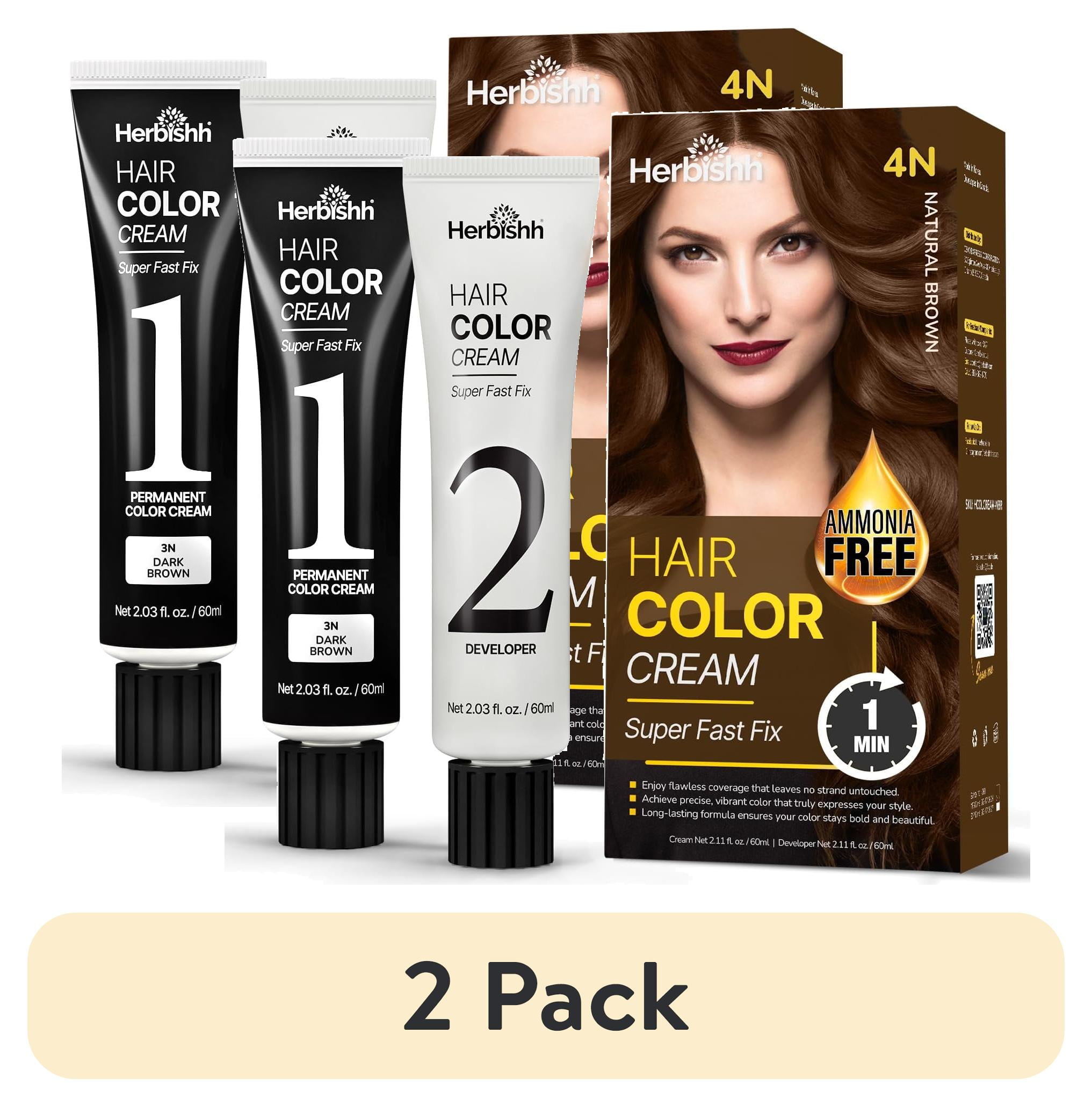 (2 pack) Herbishh Rapid Infusion Hair Color Cream 4N Natural Brown ...
