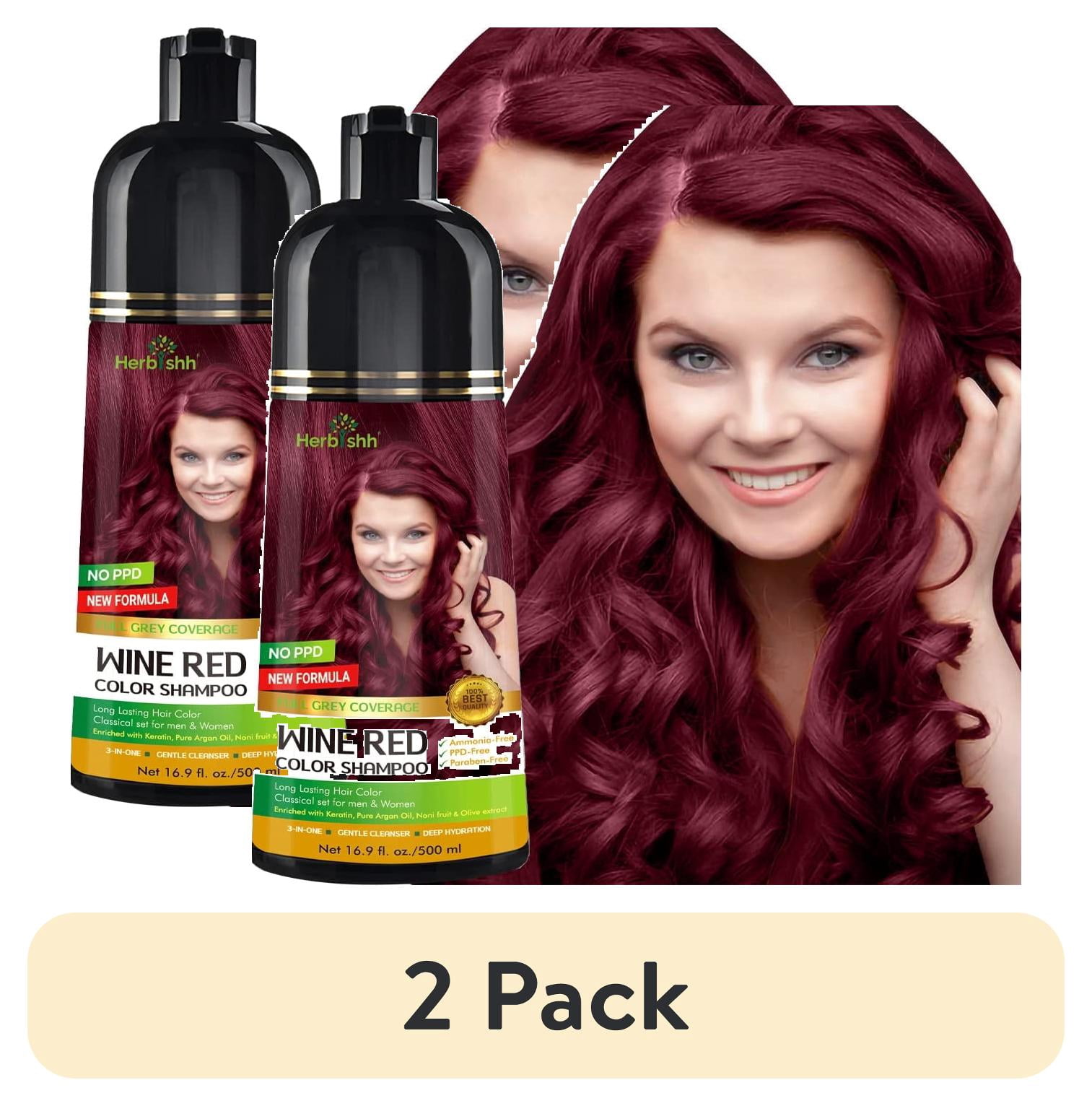 (2 pack) Herbishh Wine Red Color Shampoo for Gray Hair, Permanent, Men ...