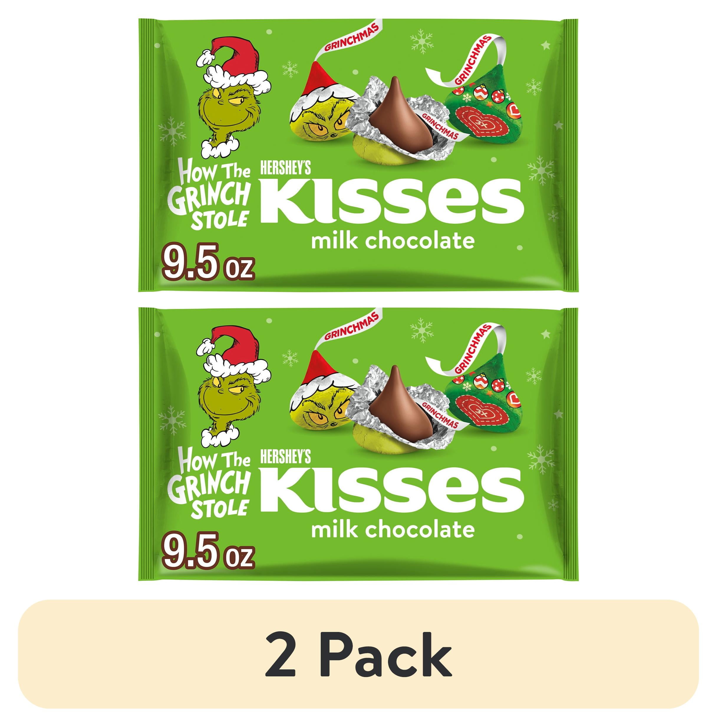(2 pack) Hershey's Kisses Grinch Milk Chocolate Christmas Candy, Bag 9. ...