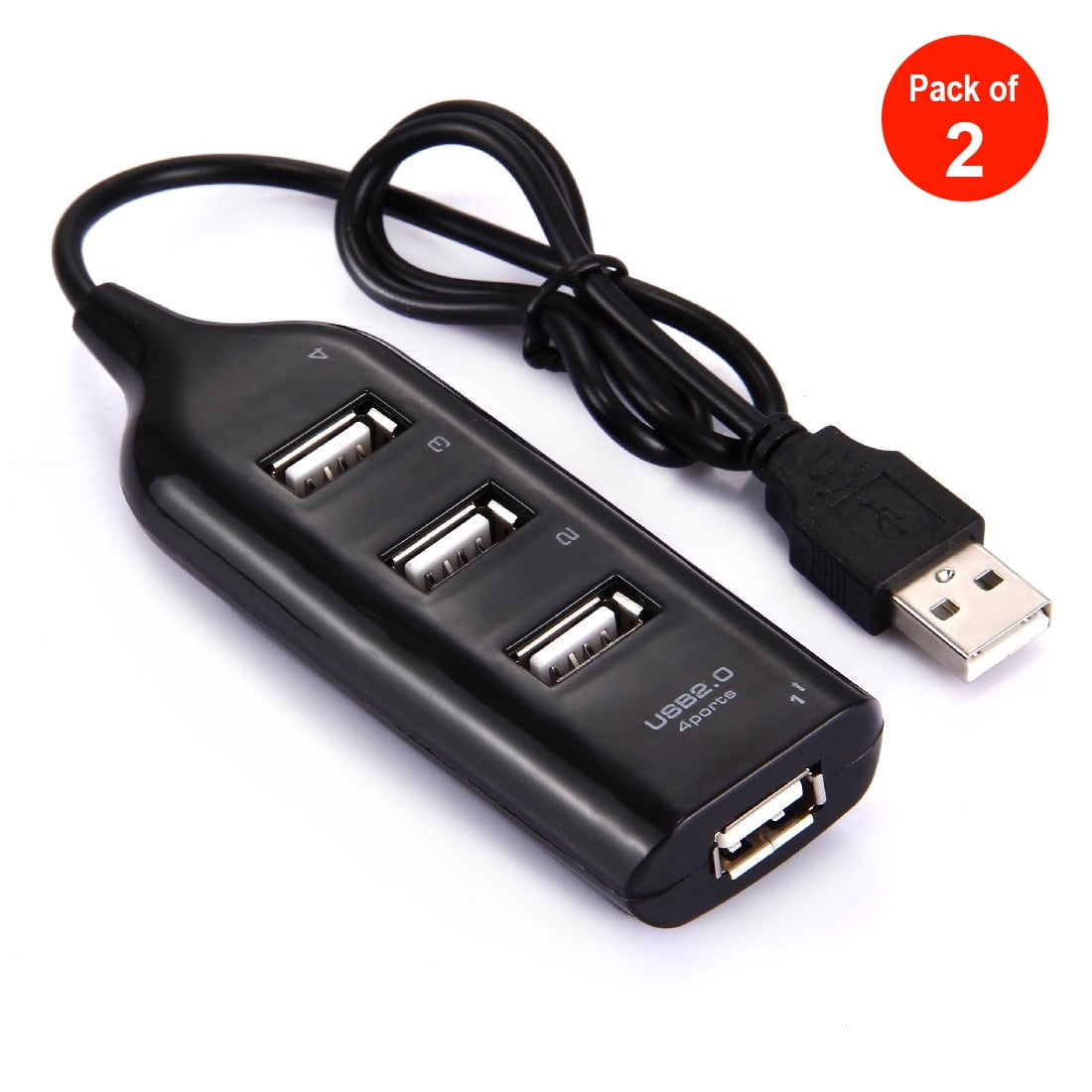 2 pack High Speed 4 Port Compact Plug n Play USB 2.0 Hub for PC Laptop Peripheral Devices Black