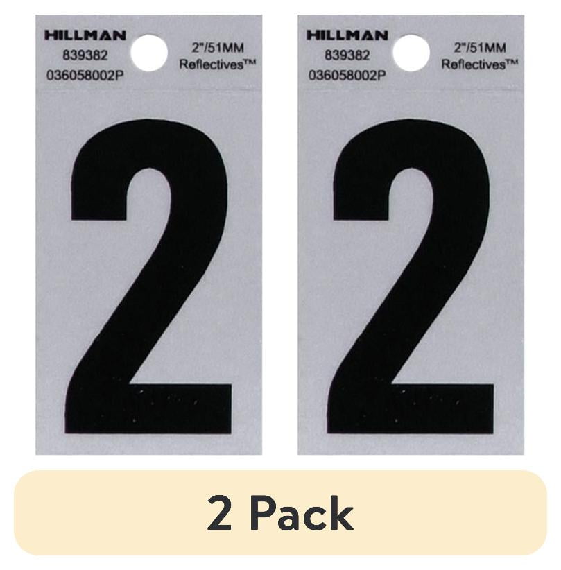 (2 pack) Hillman 2 in. Reflective Black Vinyl Self-Adhesive Number 2 1 ...