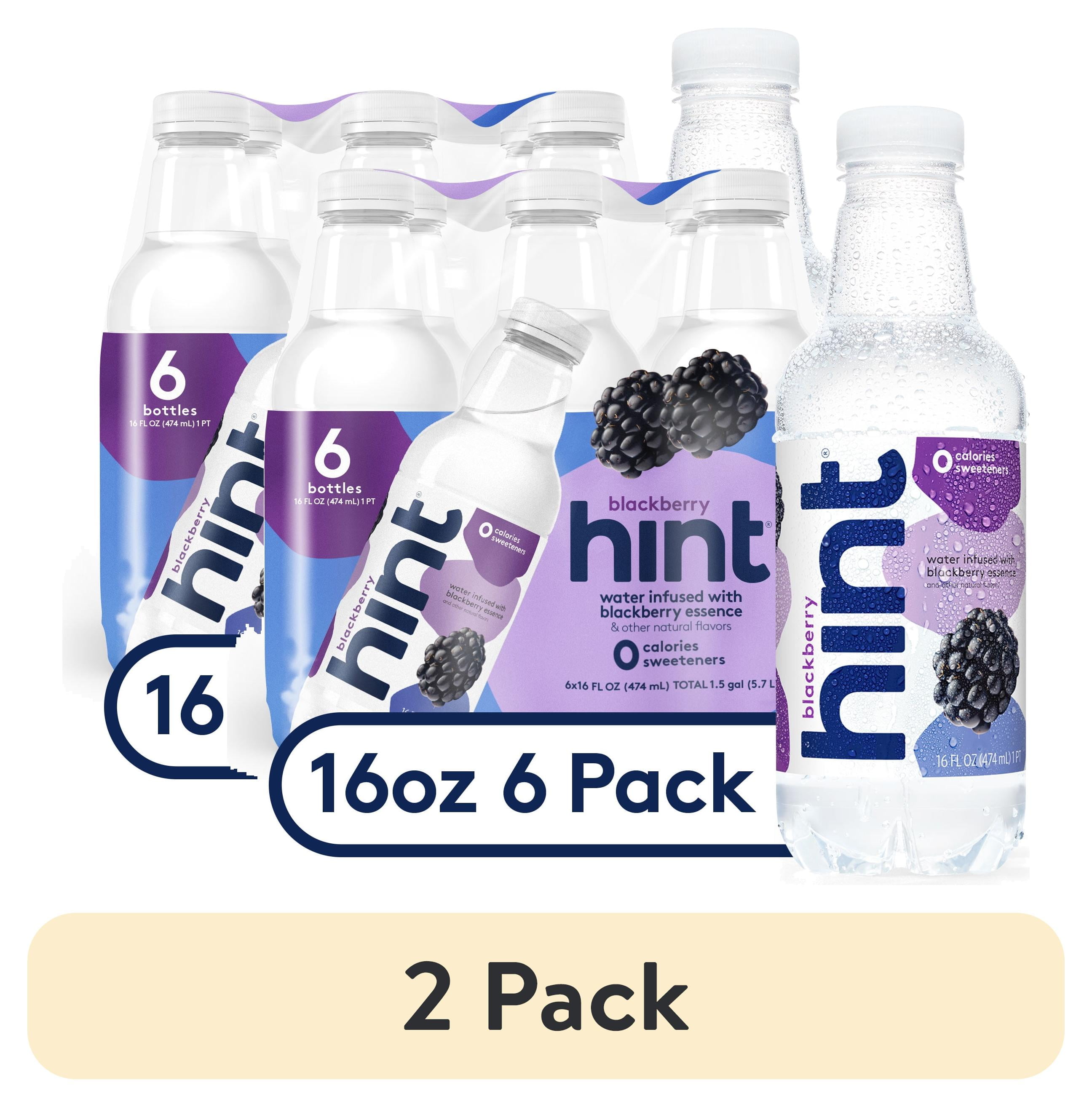 (2 pack) Hint Bottled Water, Blackberry- Purified Water Beverages with Zero Calories, Natural ...
