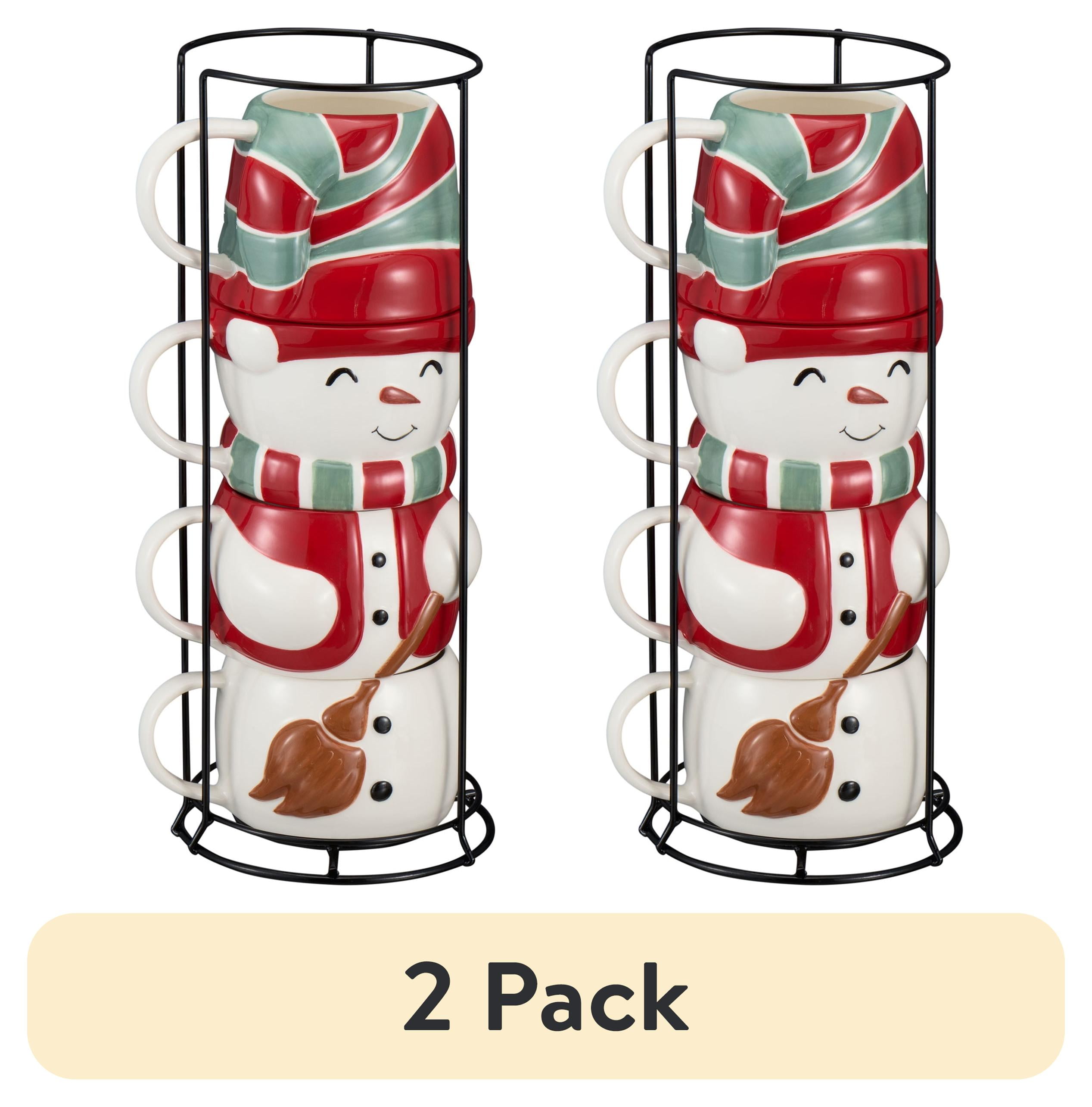 (2 pack) Holiday Time 4-Piece 12oz Snowman Glazed Stoneware Ceramic ...