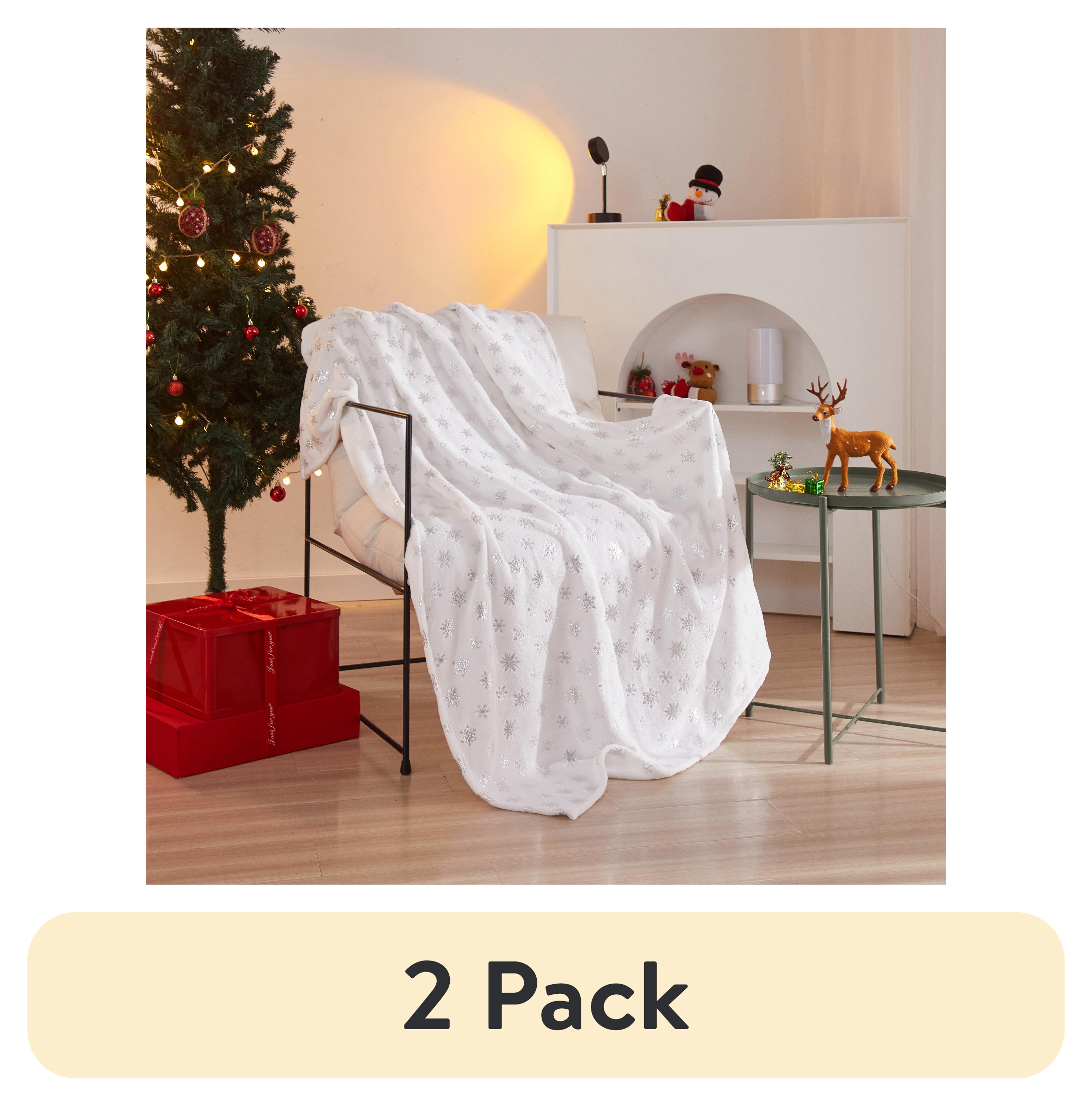(2 pack) Holiday Time 50"x60" Snowflake White Plush Throw, All Ages ...