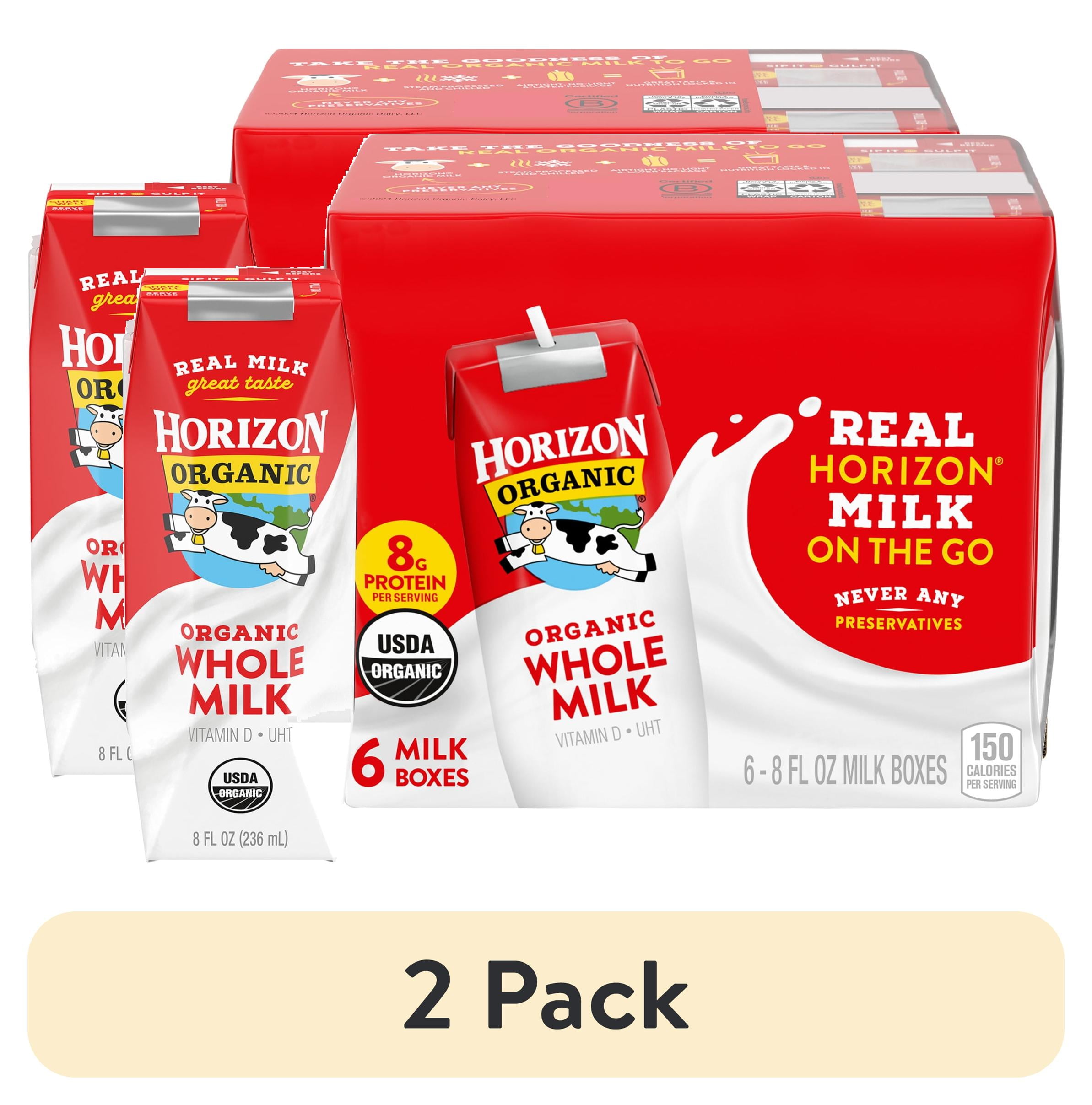 (2 pack) Horizon Organic Shelf Stable Whole Milk Boxes, 8 fl oz, 6 ...