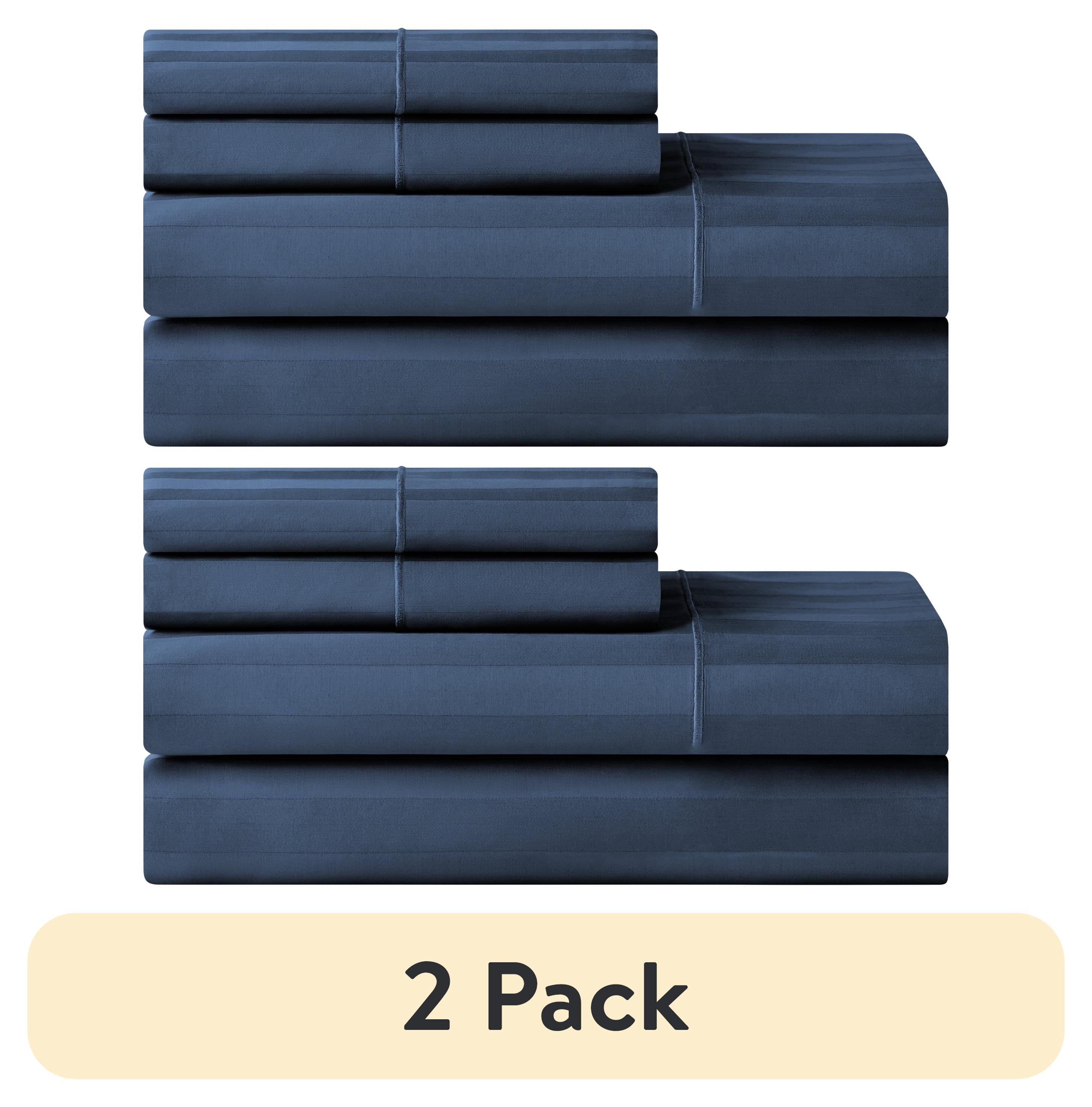 (2 pack) Hotel Style 4-Piece 600 Thread Count Navy Stripe Egyptian ...