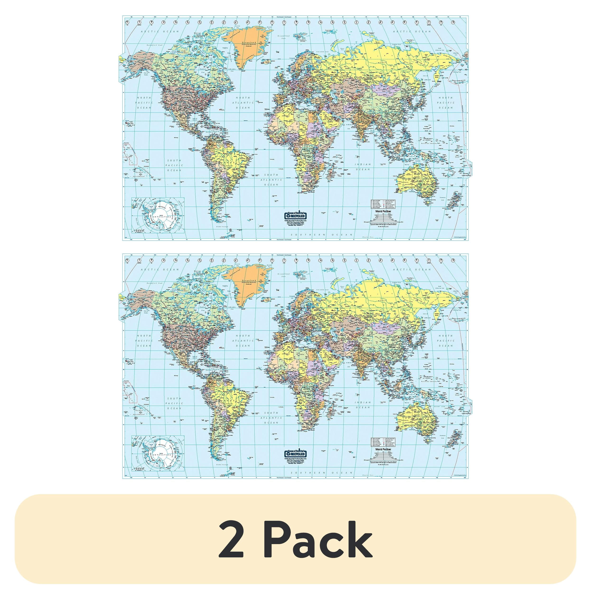 (2 pack) House of Doolittle Laminated World Map, 50" x 33" - Walmart.com