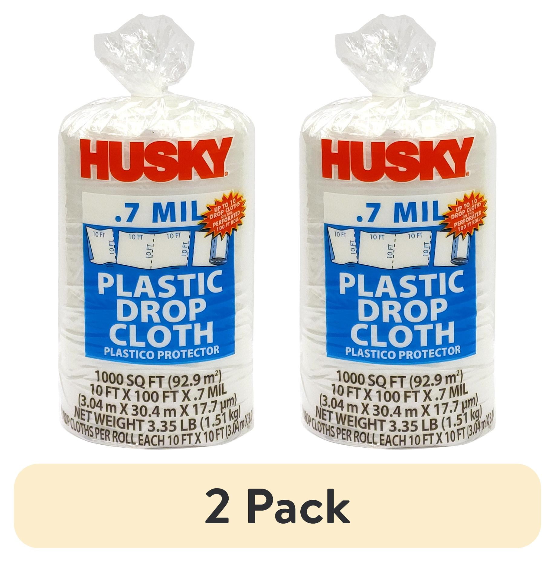 (2 pack) Husky 0.7 Mil Clear Plastic Drop Cloth, 10 ft. x 100 ft ...