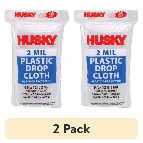 (2 pack) Husky 2 Mil Clear Plastic Drop Cloth, 9 ft. x 12 ft. - Walmart.com