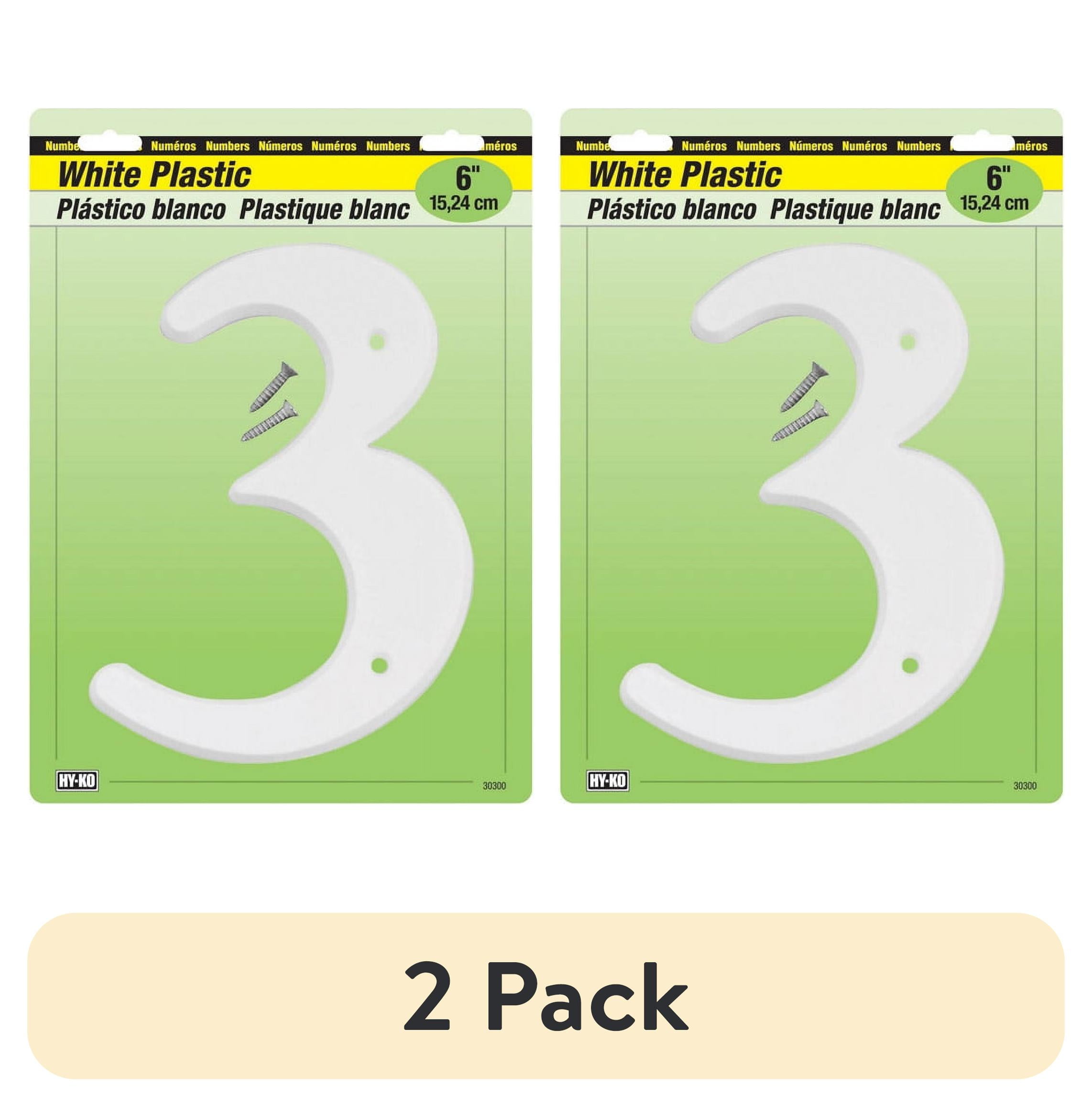 (2 pack) Hy-Ko Products 30303 Plastic House Number 3 (Three), 6" High ...