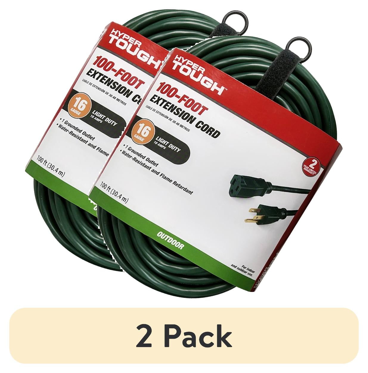 (2 pack) Hyper Tough 100FT 16AWG 3 Prong Green Outdoor Extension Cord ...
