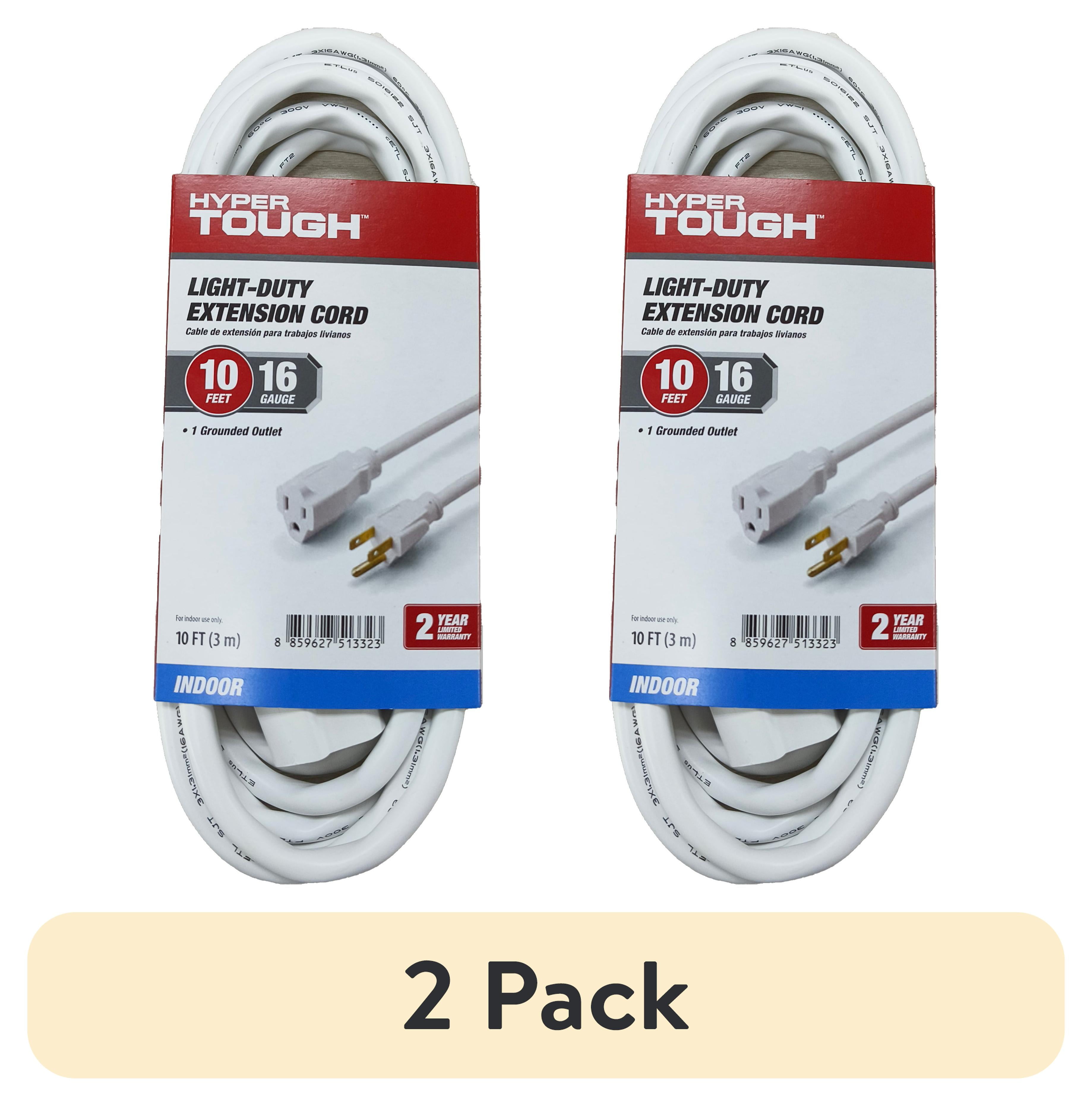 (2 pack) Hyper Tough 10FT 16AWG 3 Prong White Single Outlet Extension ...