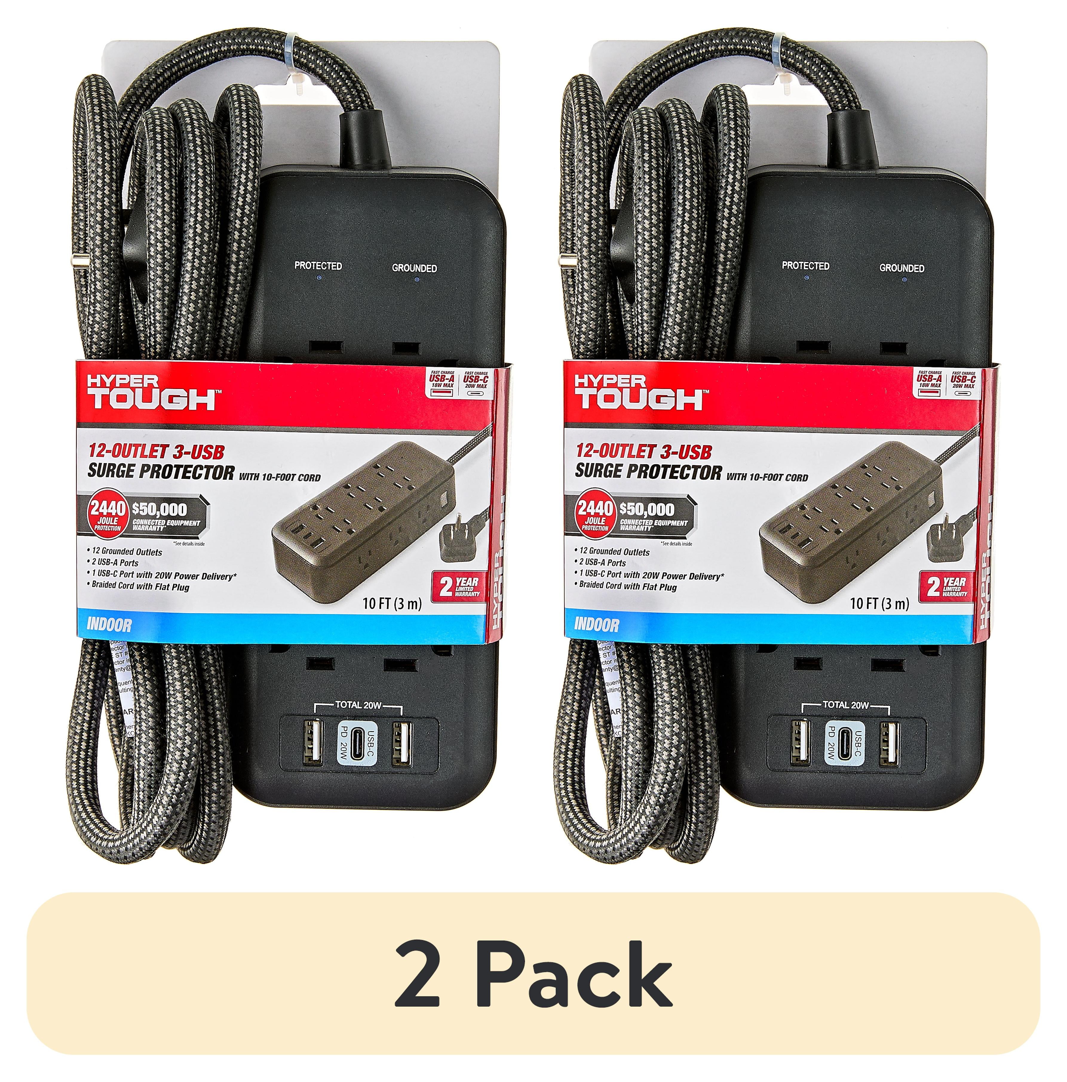 (2 pack) Hyper Tough 12 Space Saving Outlet with 3-USB 2A+1C Fast ...