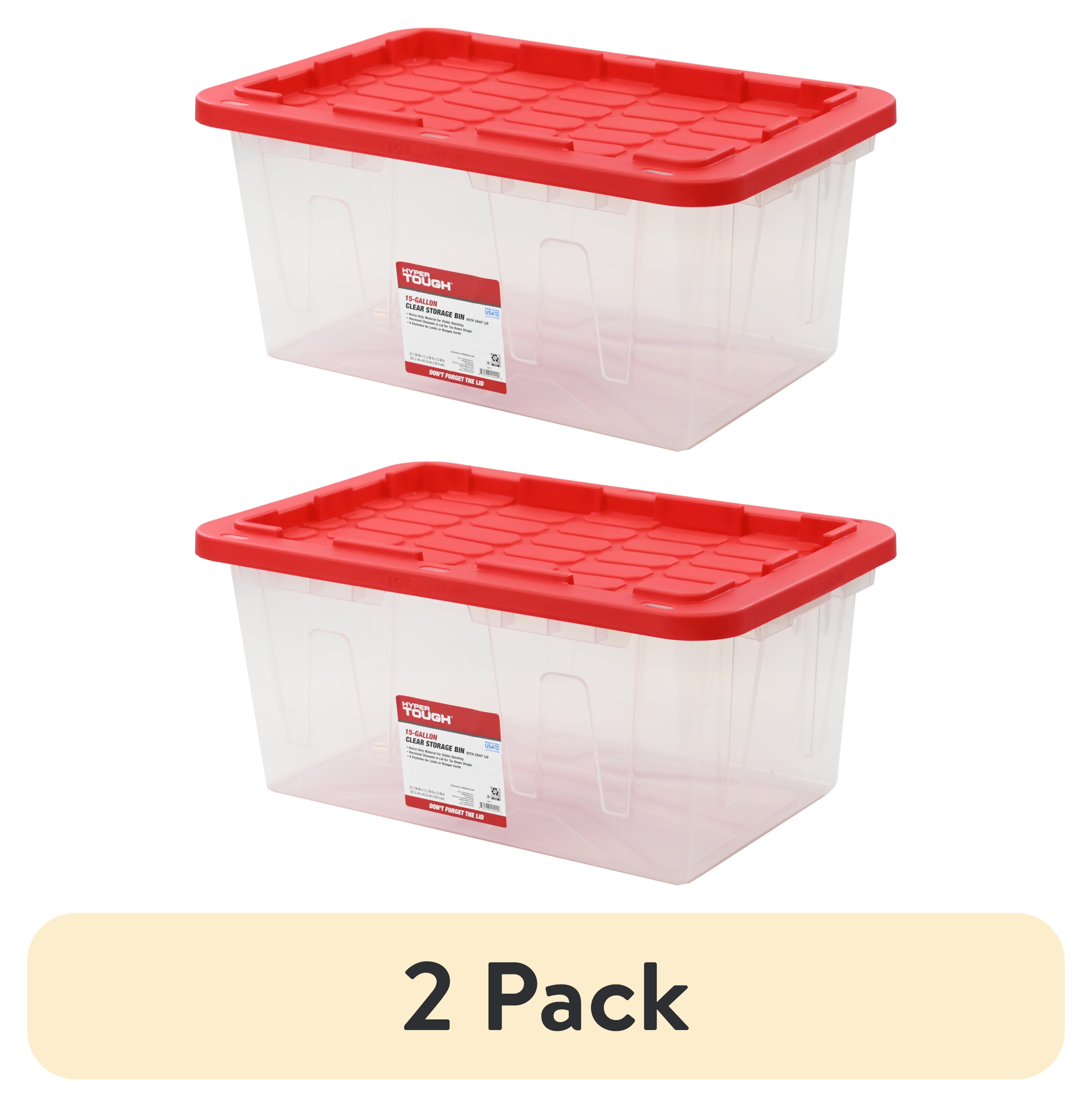 (2 pack) Heavy Duty Hyper Tough 15 Gallon Snap Lid Clear Plastic ...