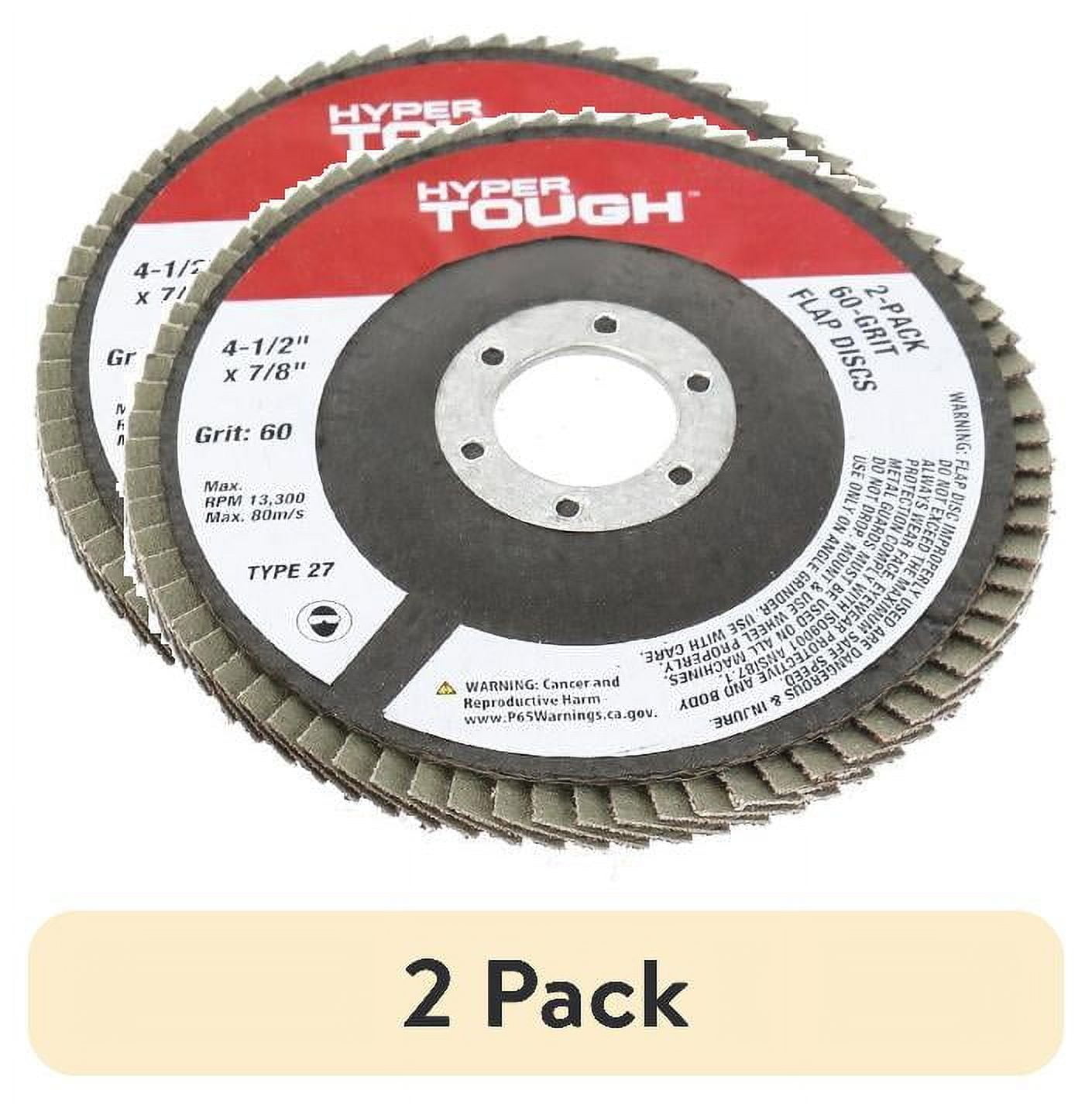 (2 pack) Hyper Tough 2 Pack 60 Grit Flap Discs 4-1/2" Diameter with 7/8 ...