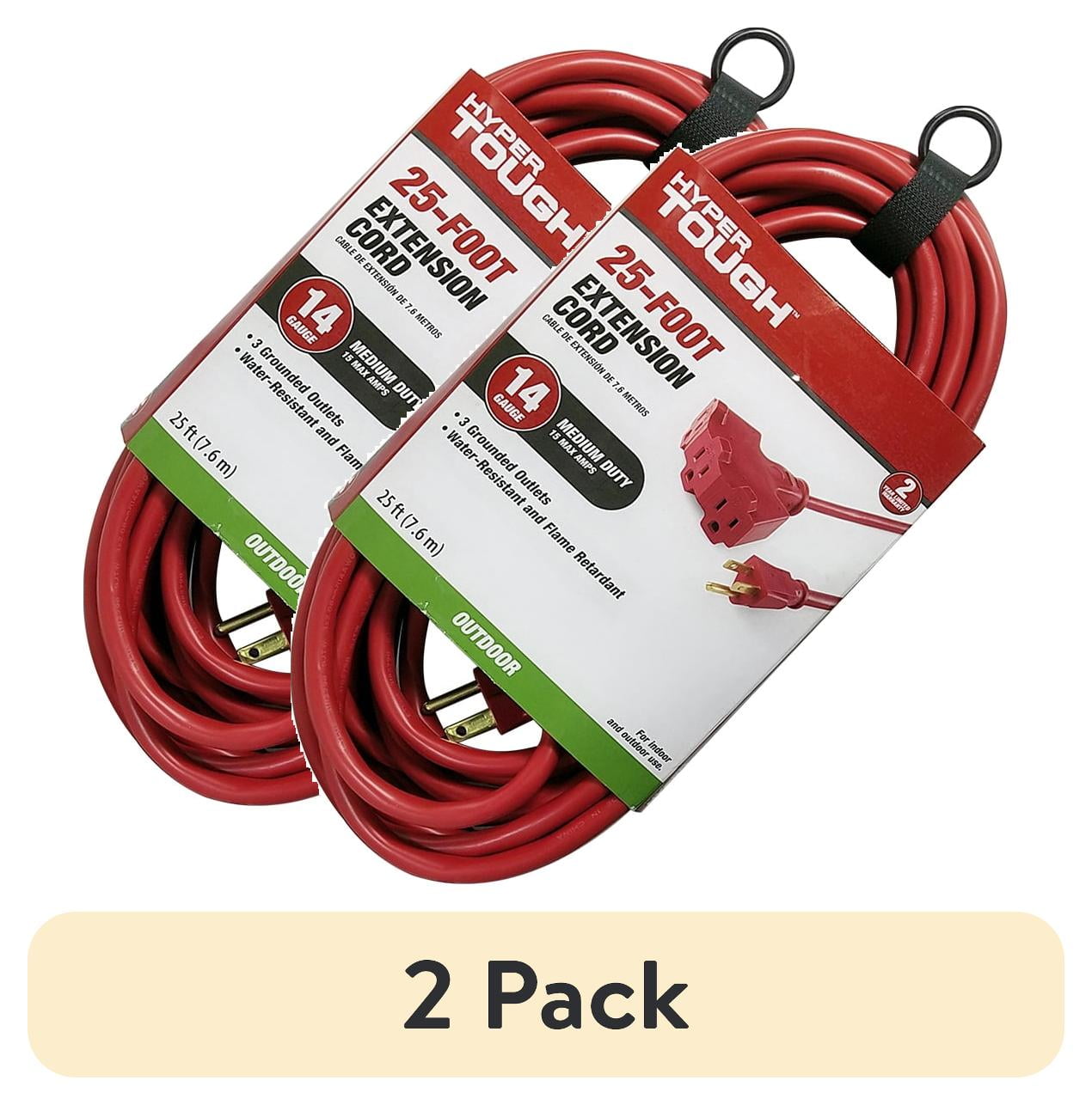 (2 pack) Hyper Tough 25FT 14AWG 3-Prong Red Outdoor Extension Cord with ...
