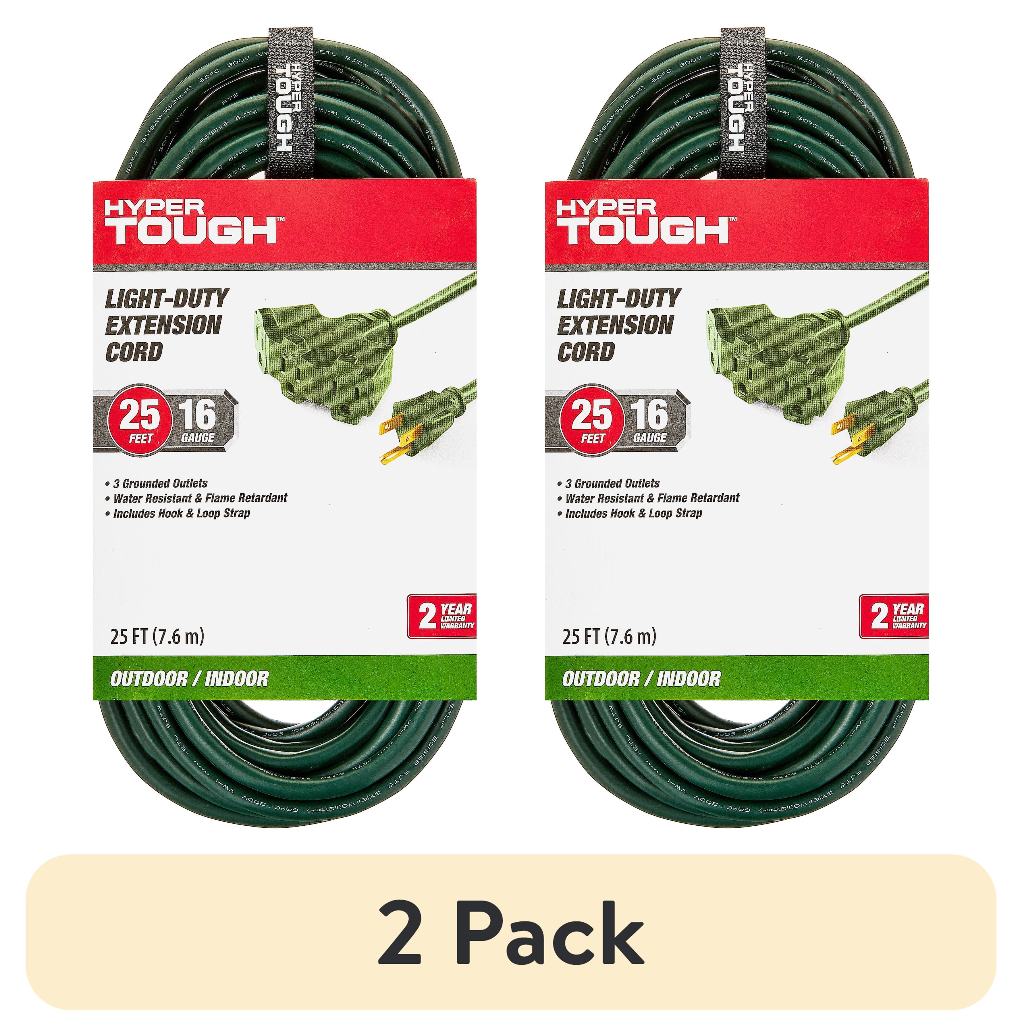 (2 pack) Hyper Tough 25FT 16AWG Green 3 Prong Triple Outlet Outdoor ...